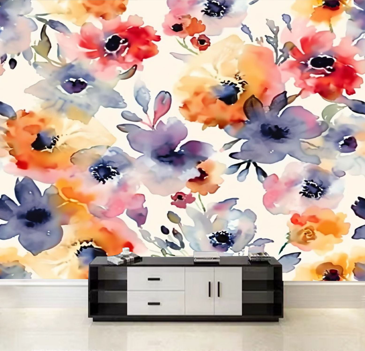 Peel and Stick Wallpaper Seamless flower pattern watercolor textured ...