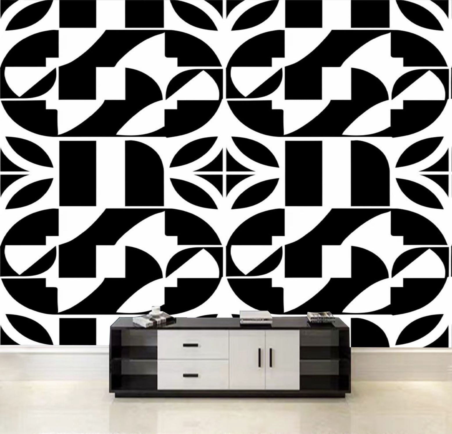 Peel and Stick Wallpaper Seamless geometric pattern monochrome elements ...