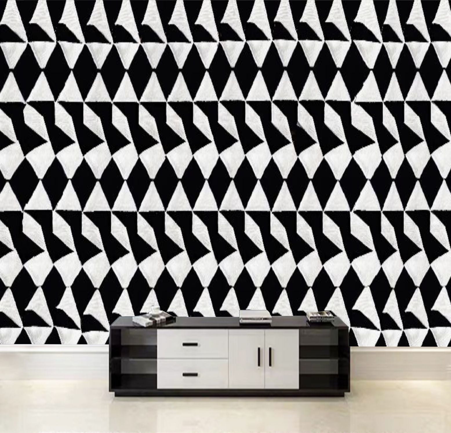 Peel and Stick Wallpaper Seamless geometric rhombus pattern Black white ...