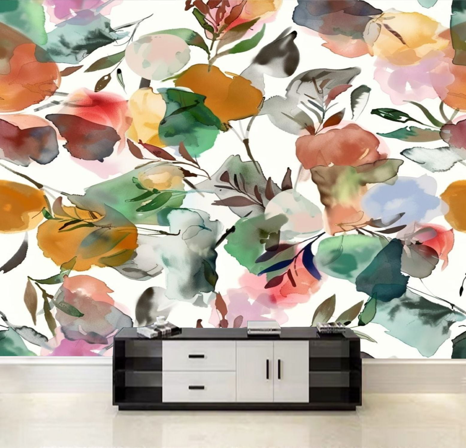 Peel and Stick Wallpaper Seamless leaf pattern brush brown red green ...