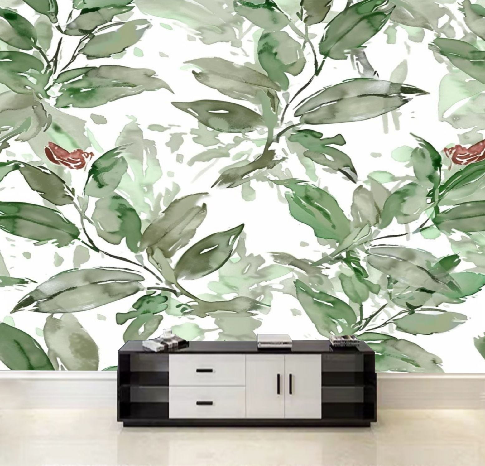 Peel and Stick Wallpaper Seamless leaf pattern watercolor textured ...