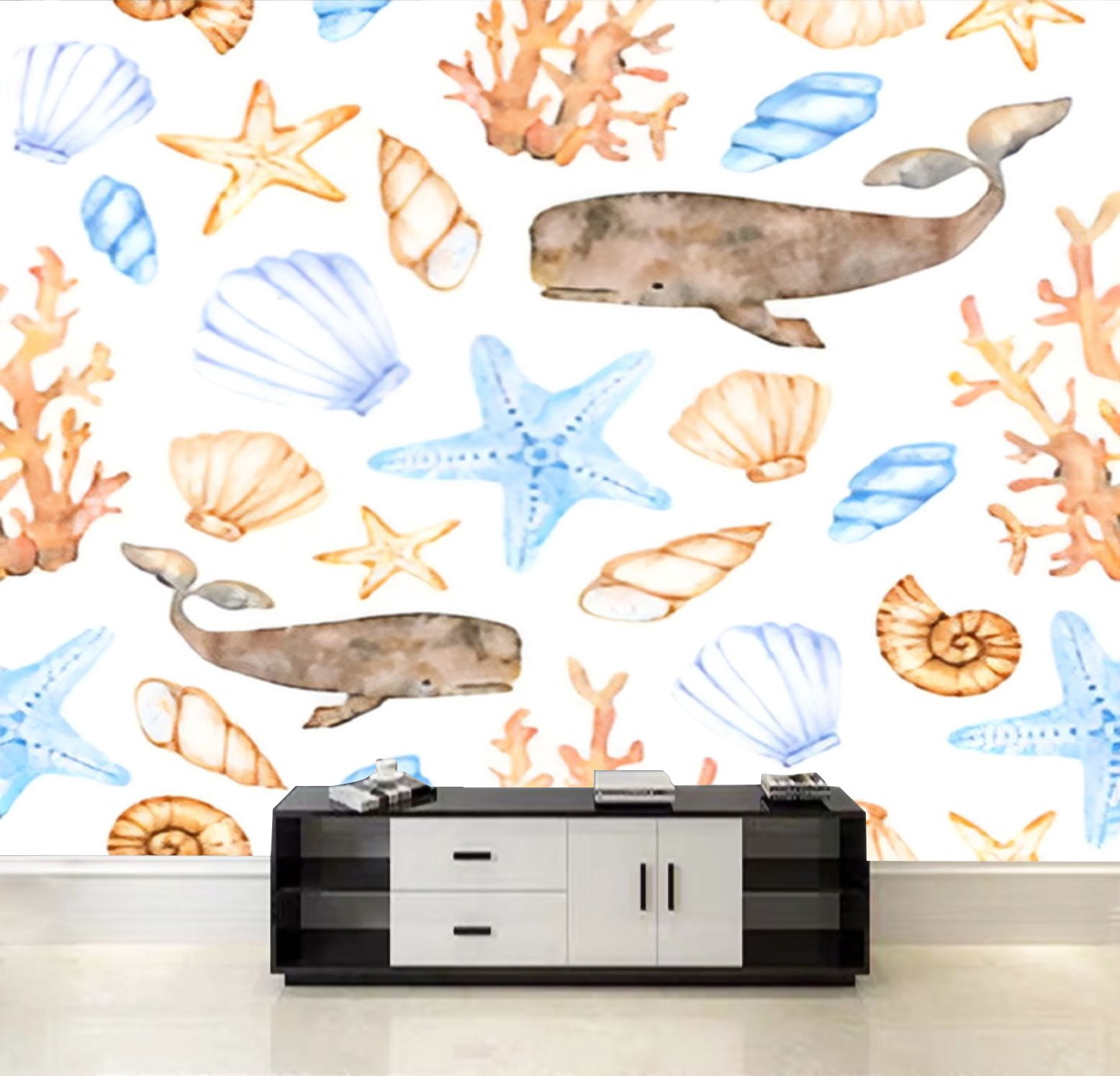 Peel and Stick Wallpaper Seamless marine themed pattern watercolor ...