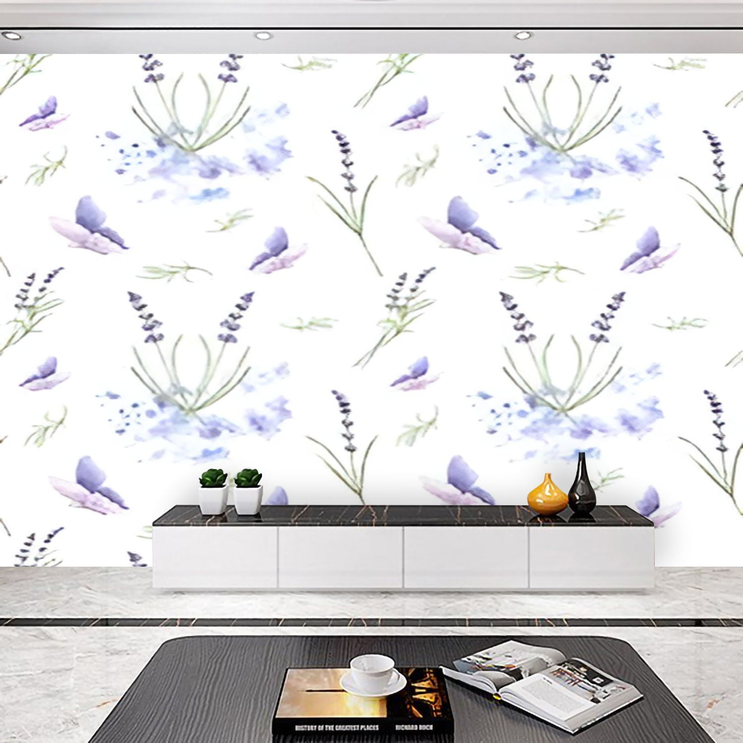 Peel and Stick Wallpaper Seamless pattern frames purple lavender ...
