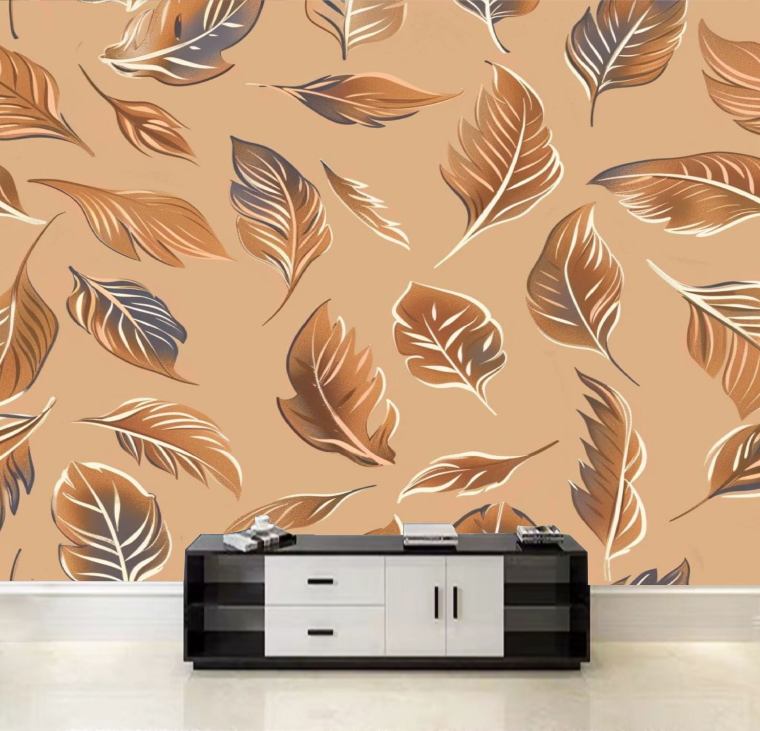 Peel and Stick Wallpaper Seamless pattern gentle feather texture beige ...