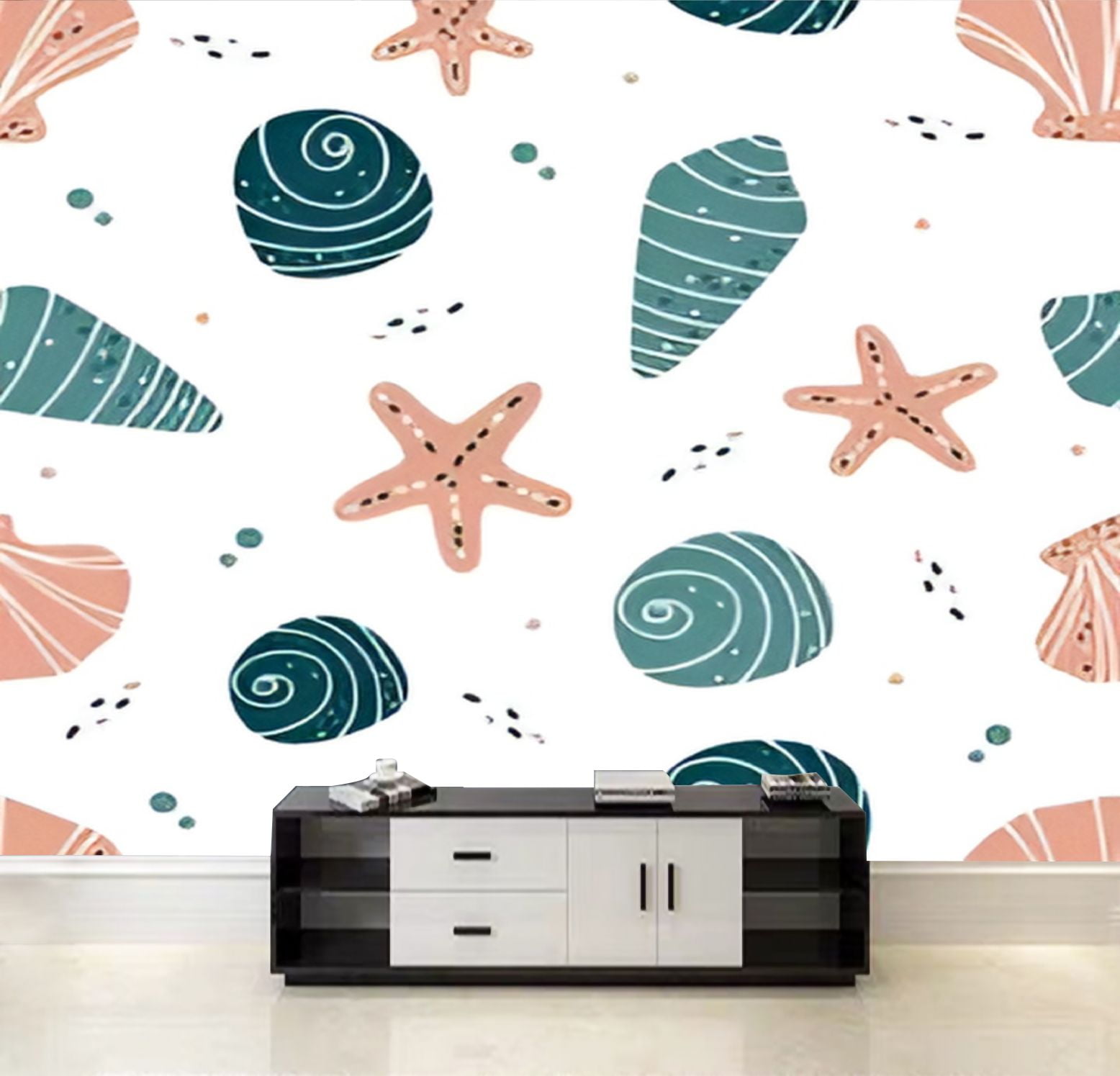 Peel and Stick Wallpaper Seamless pattern nautical theme Cute shells ...