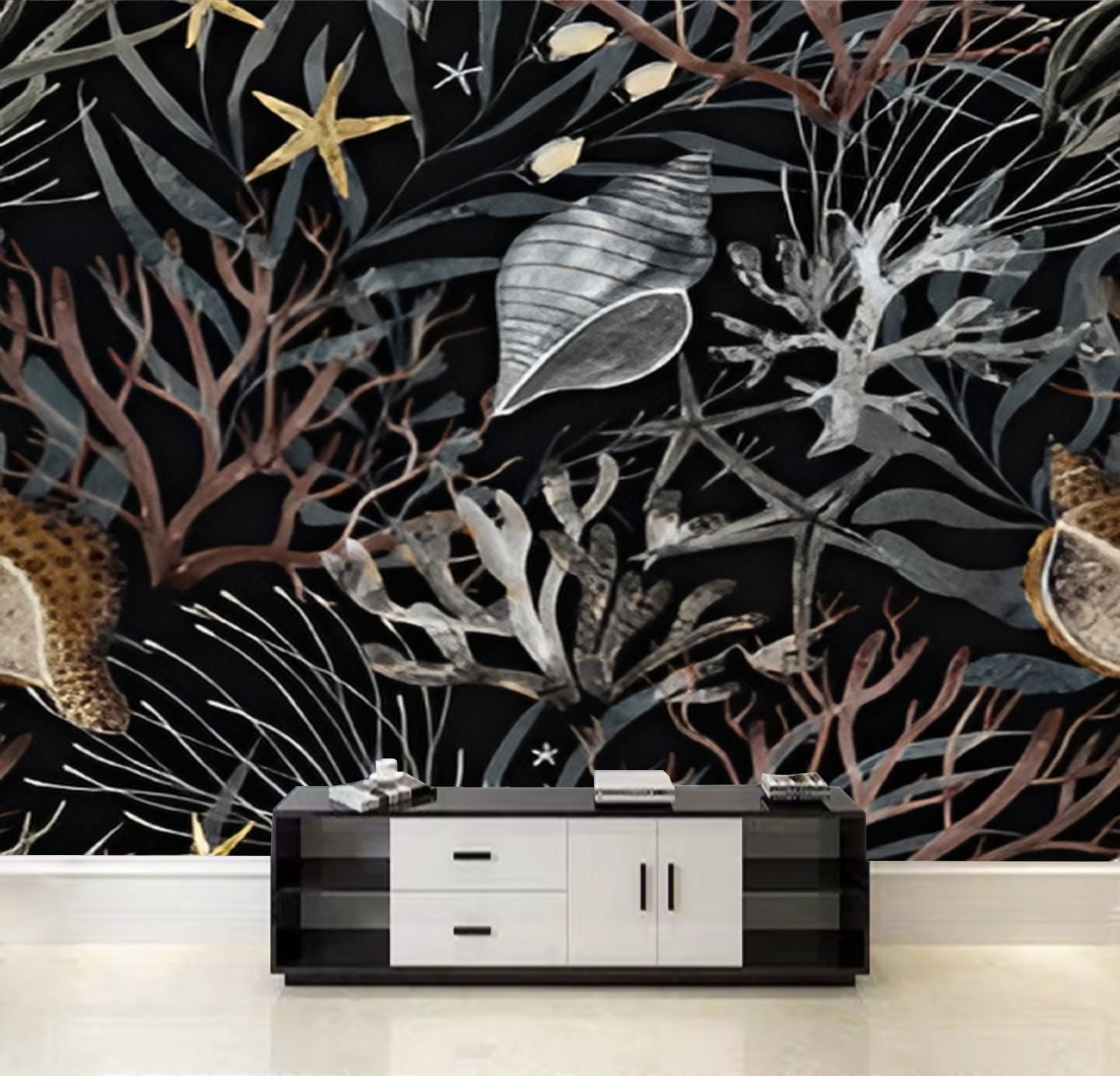 Peel and Stick Wallpaper Seamless pattern sea style Seabed shells ...