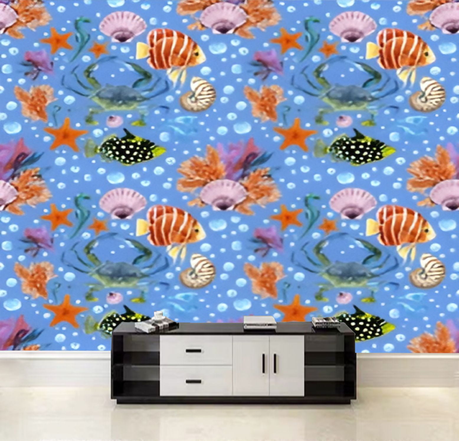 Peel and Stick Wallpaper Seamless pattern tropical theme Seahorse Crab ...