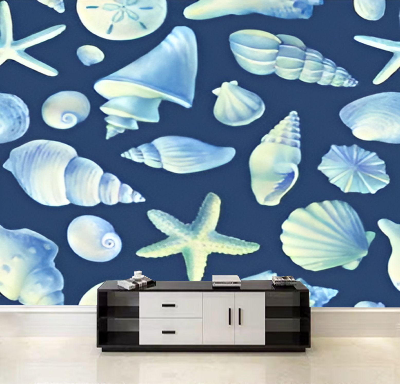 Peel and Stick Wallpaper Seamless pattern underwater life objects blue ...