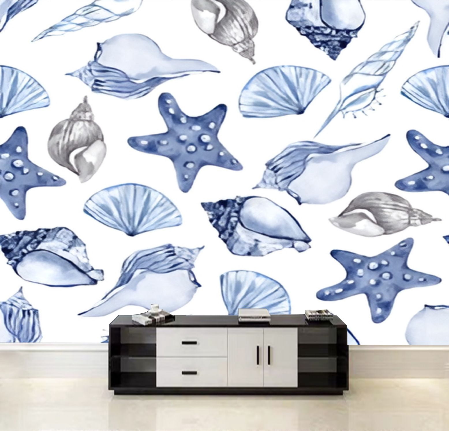 Peel and Stick Wallpaper Seamless pattern watercolor hand draw sea ...