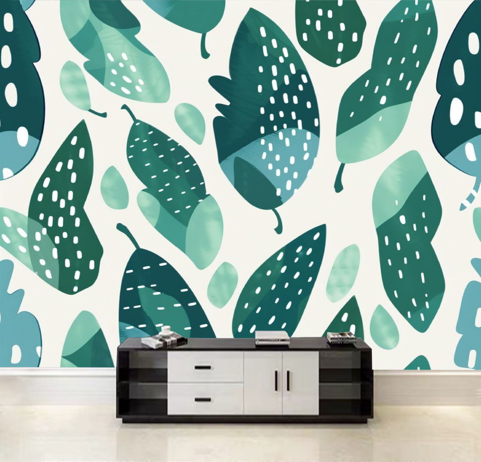 Peel and Stick Wallpaper Seamless repeating pattern abstract leaf ...