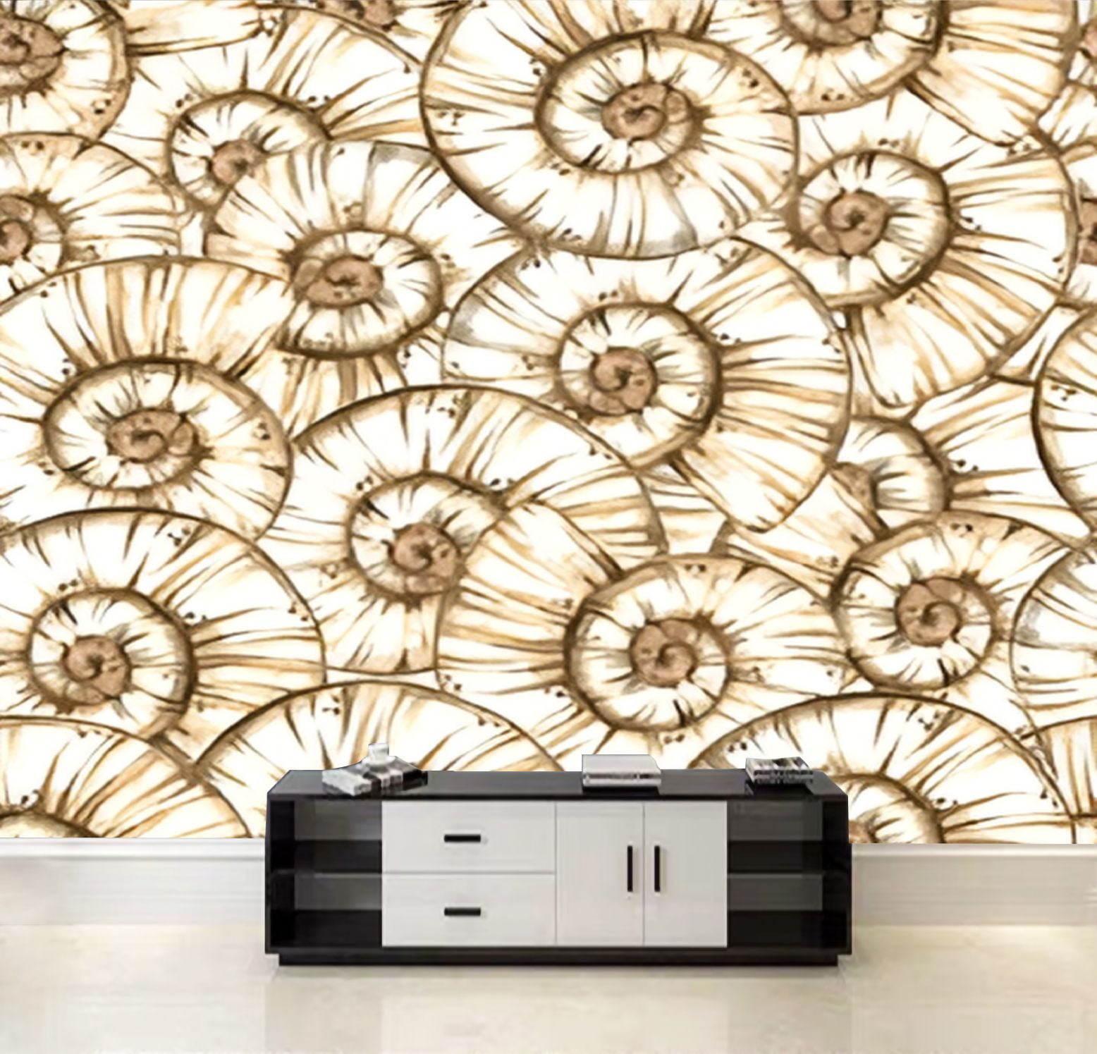 Peel and Stick Wallpaper Seashell seamless pattern Watercolor seashell ...