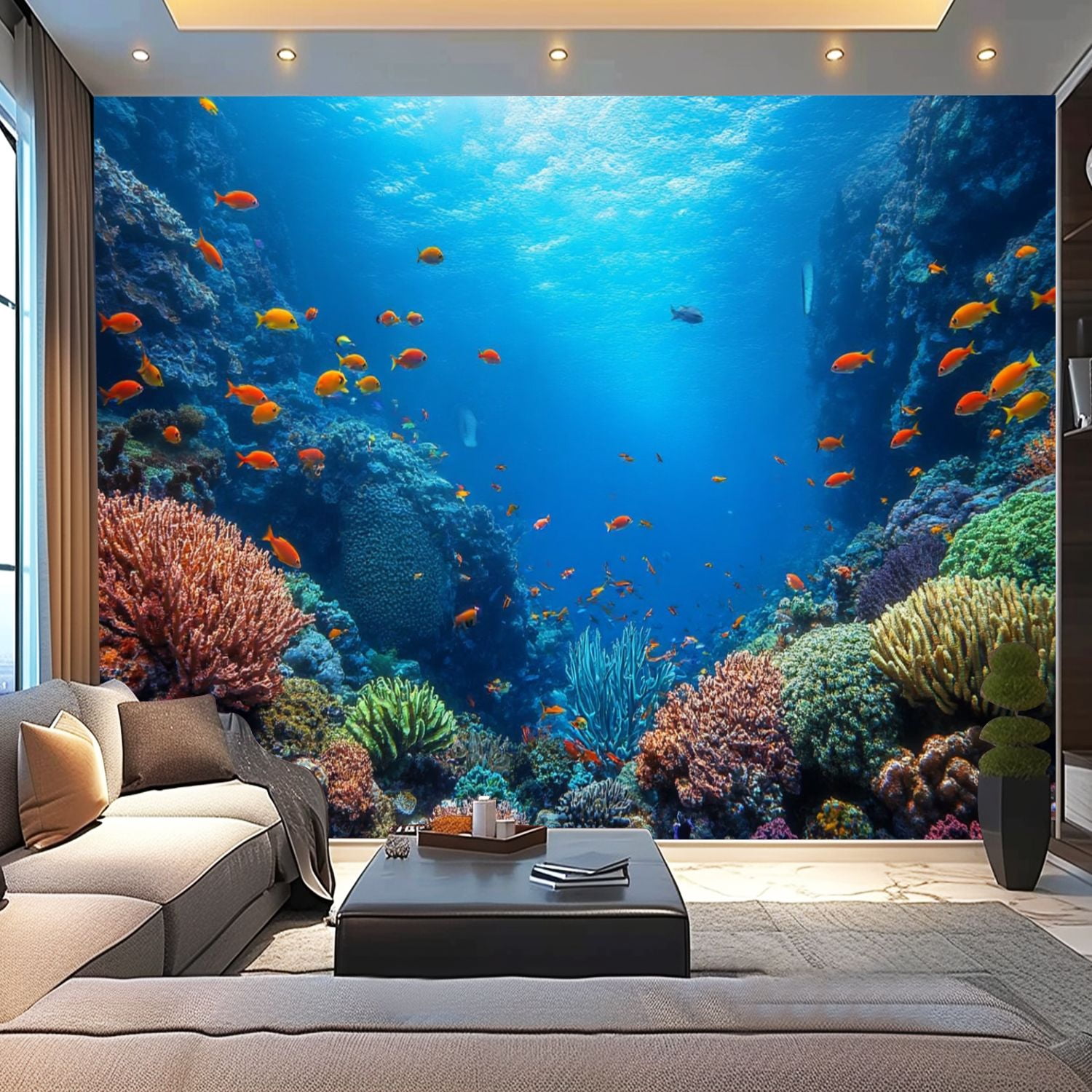 Peel and Stick Wallpaper Self Adhesive Wall Mural Coral Reef Fish ...
