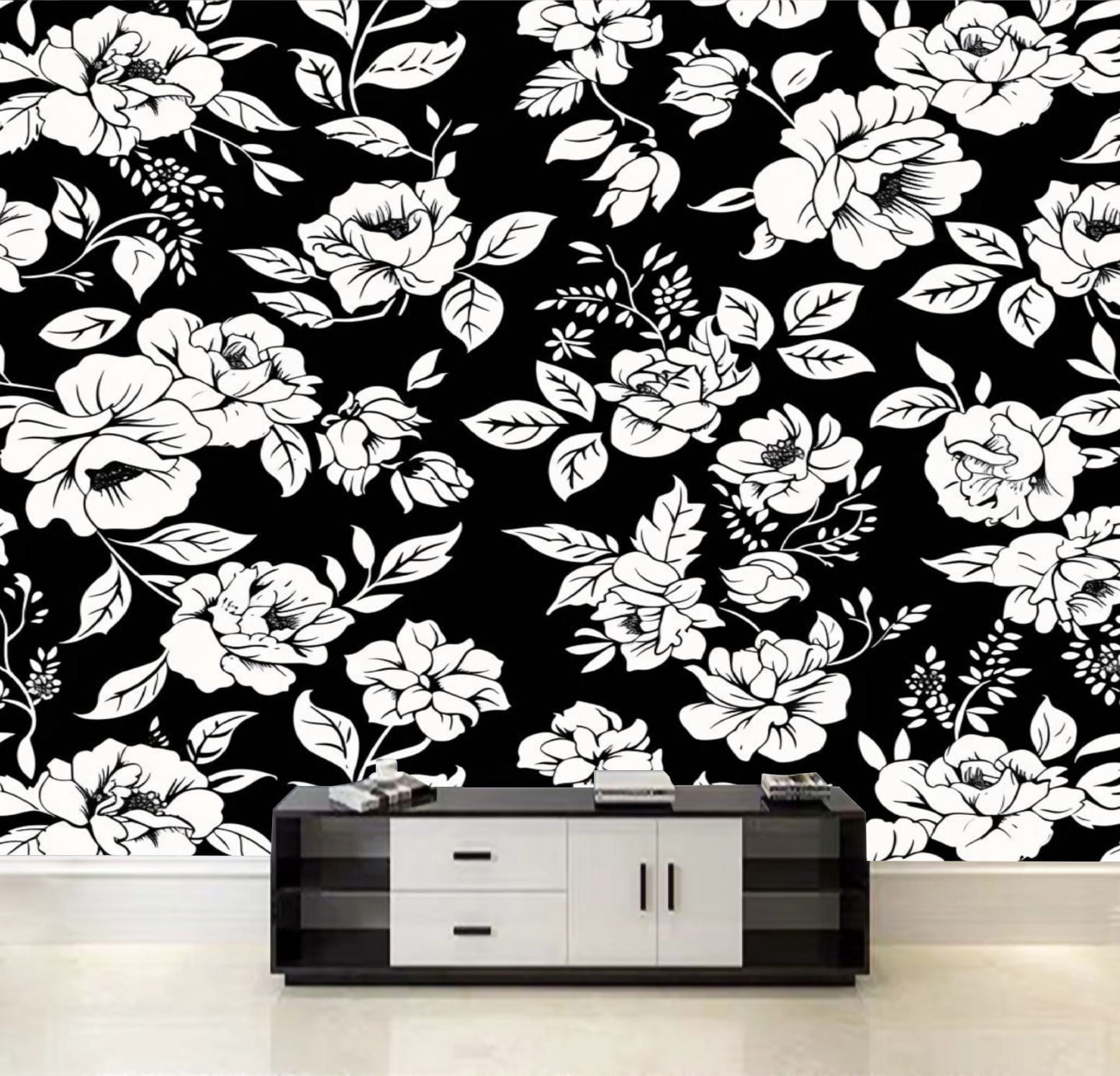 Peel and Stick Wallpaper Silhouetta flowers pattern seamless beautiful ...