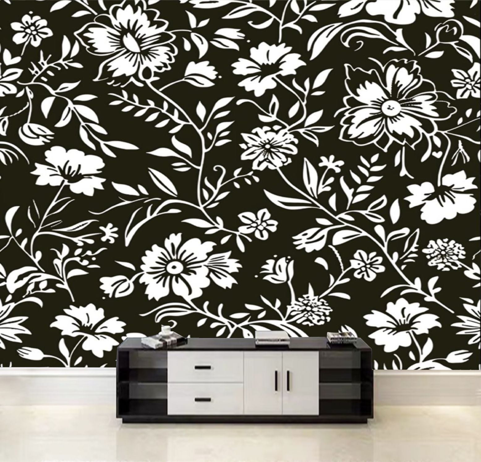 Peel and Stick Wallpaper Silhouette flowers blossom floral colour ...