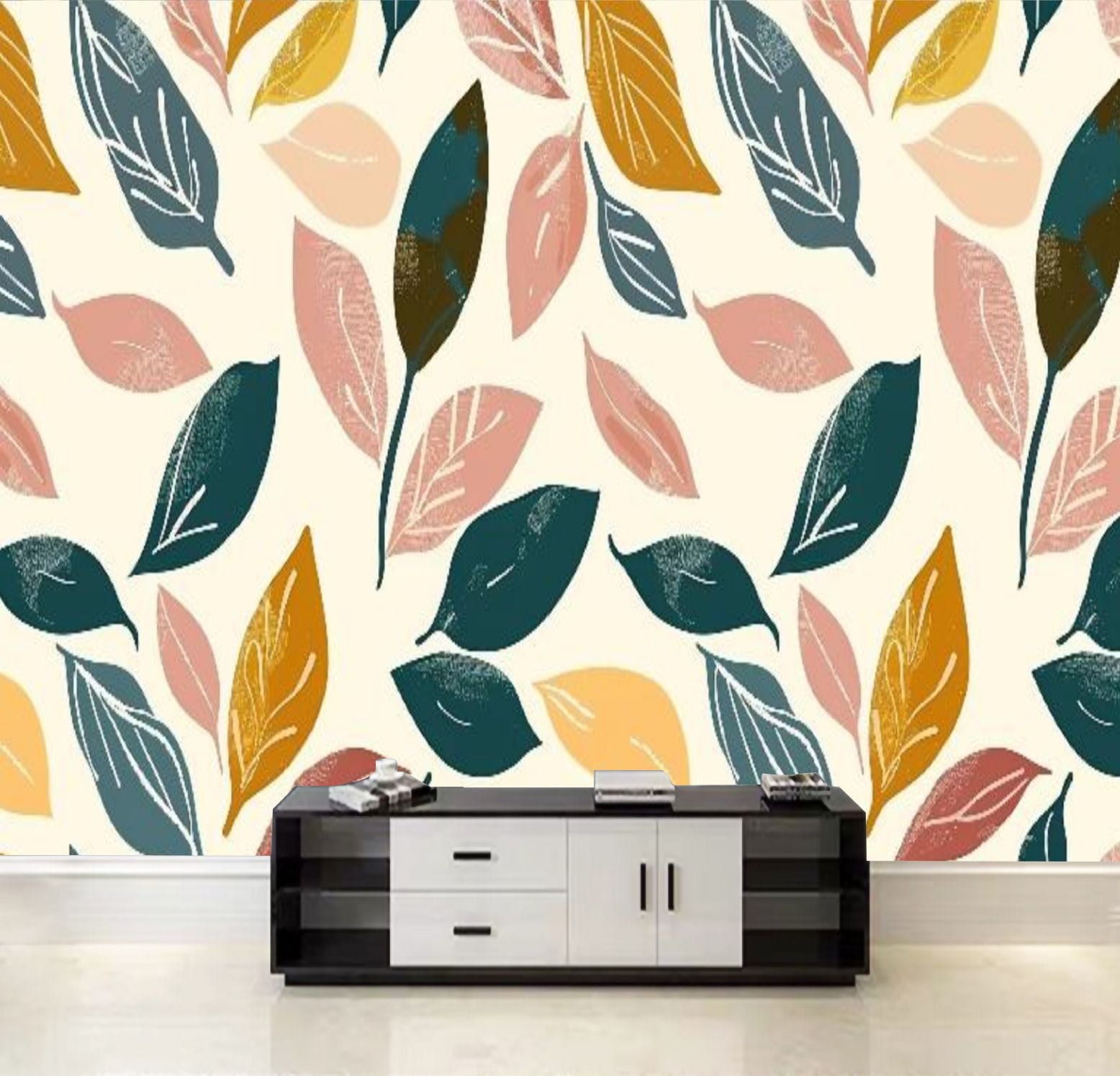 Peel and Stick Wallpaper Simple seamless pattern abstract leaves Modern ...