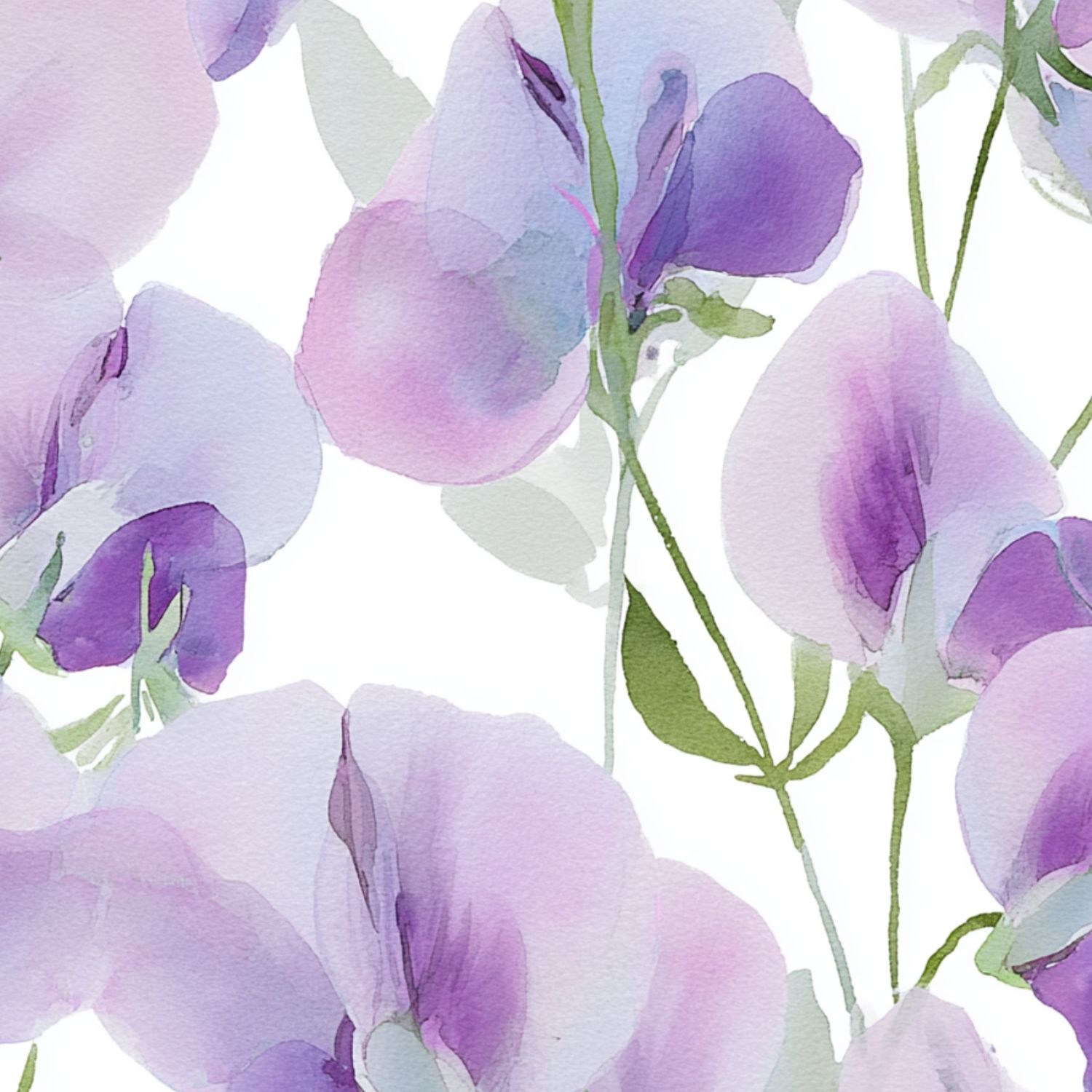 Peel and Stick Wallpaper Soft Purple Sweet Pea Floral White Wall Mural ...