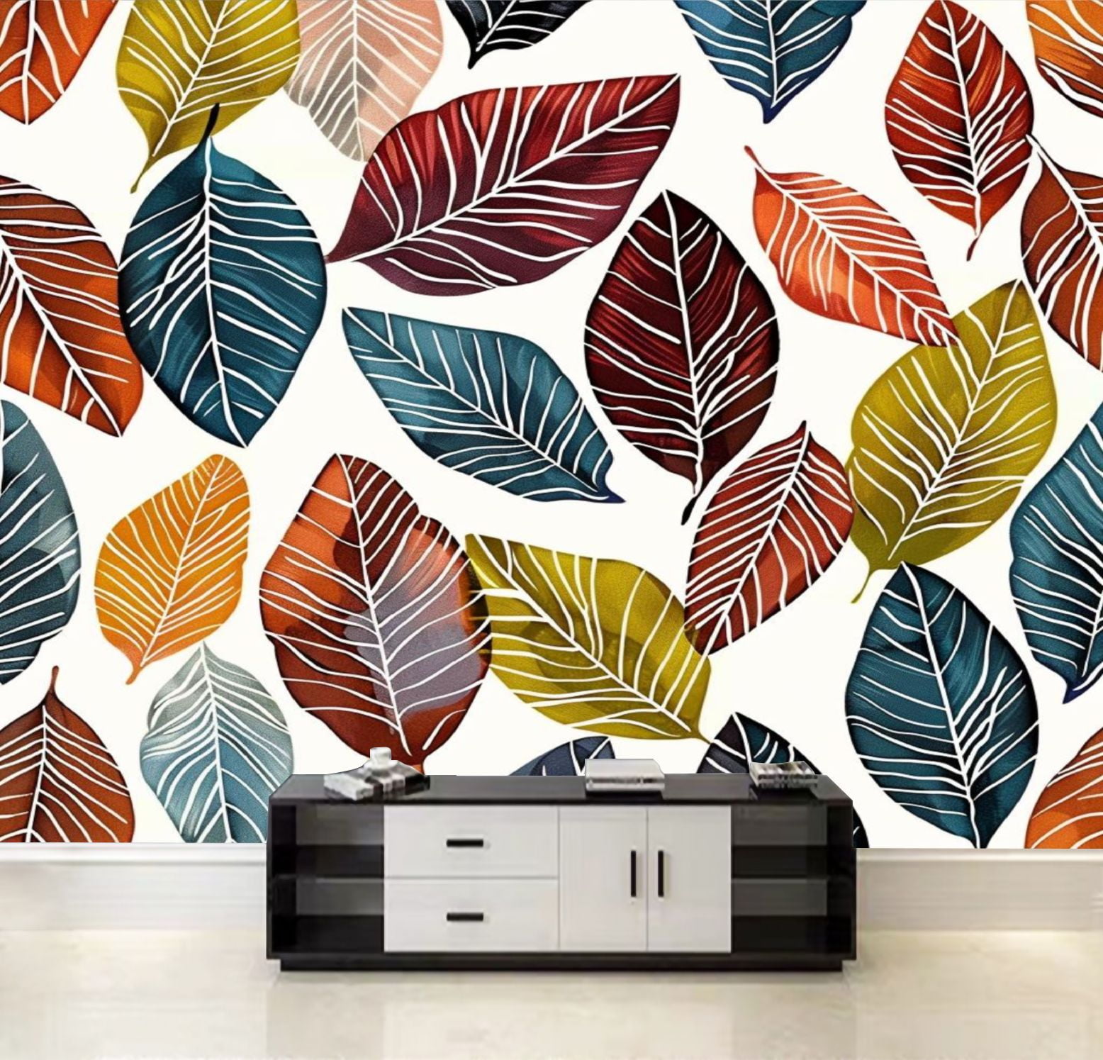 Peel and Stick Wallpaper Stylized abstract seamless pattern leaves ...