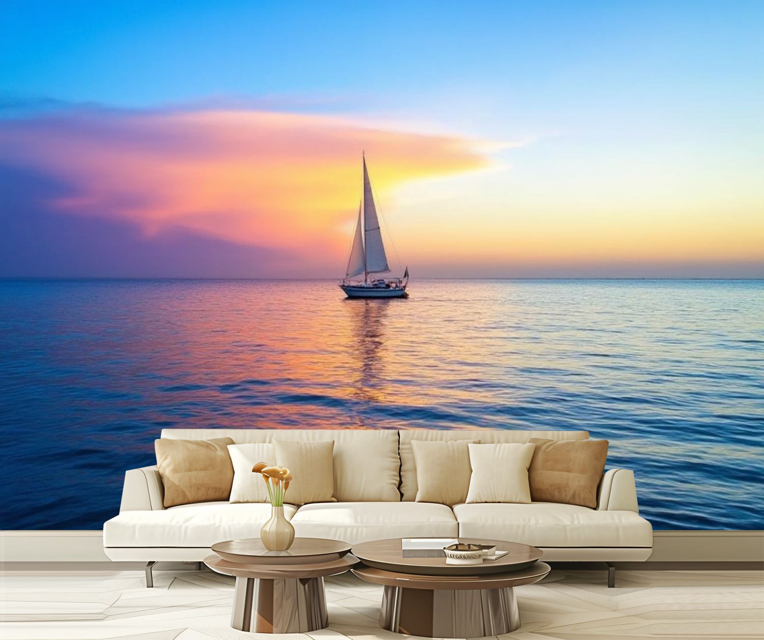 Peel and Stick Wallpaper Sunset Glow Ocean Boat Peel Stick Wall Mural ...