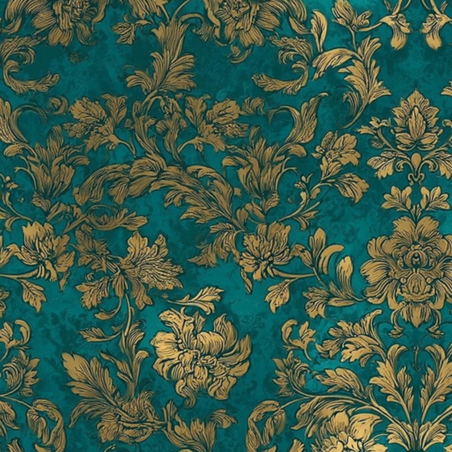 Peel and Stick Wallpaper Teal Gold Floral Damask Intricate Detailing ...