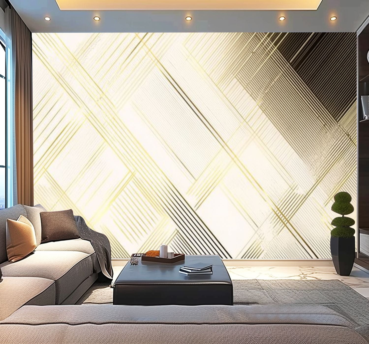 Peel and Stick Wallpaper Thin Diagonal Lines Intersecting Paths Golden ...