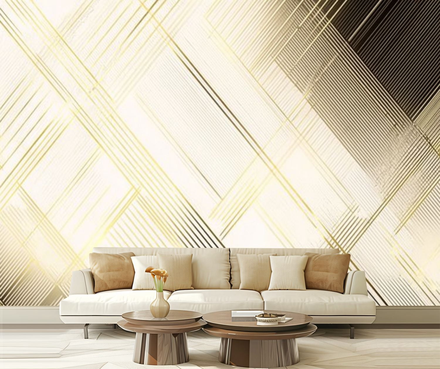 Peel and Stick Wallpaper Thin Diagonal Lines Intersecting Paths Golden ...
