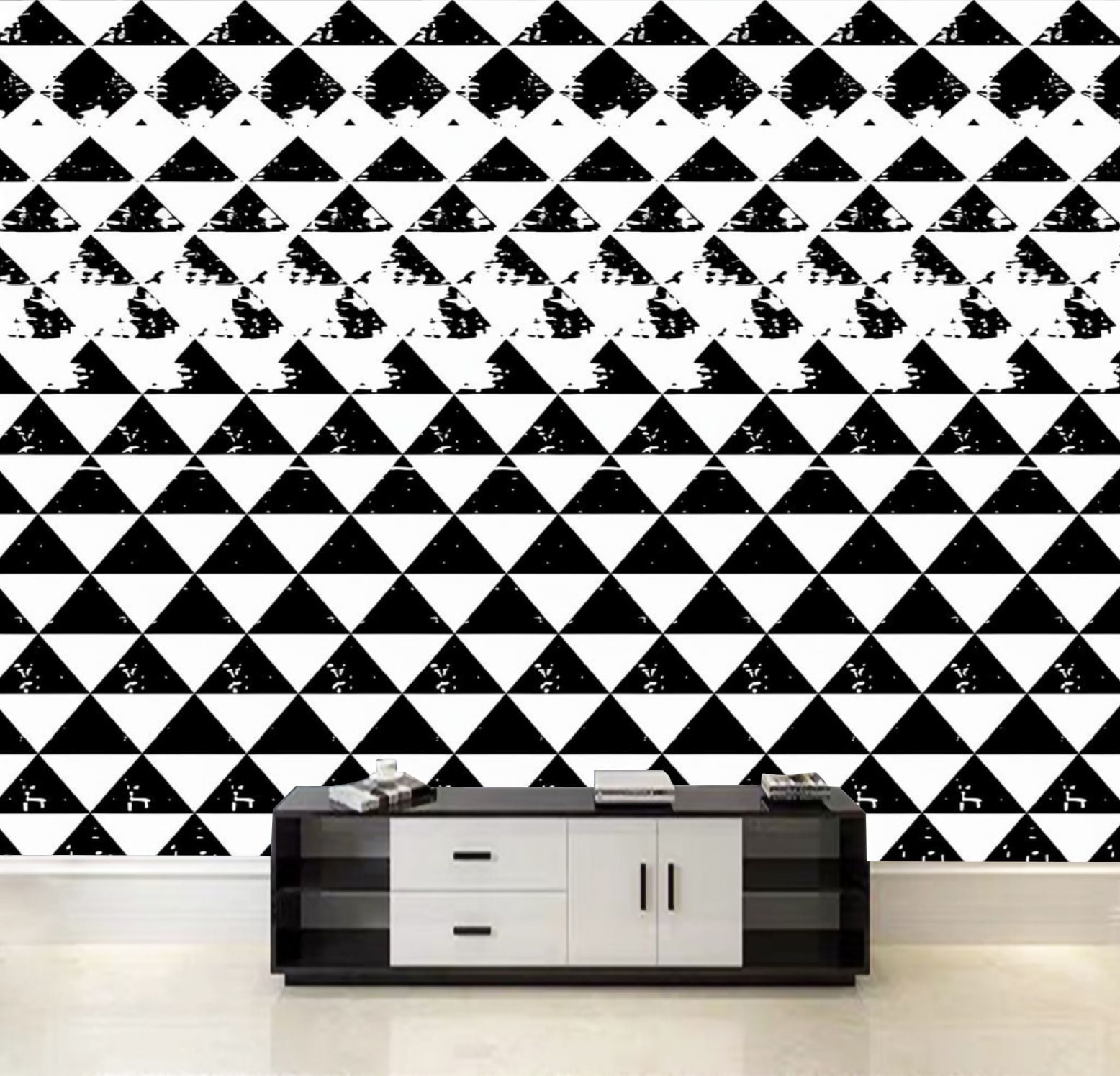 Peel and Stick Wallpaper Triangular geometric pattern Black white ...