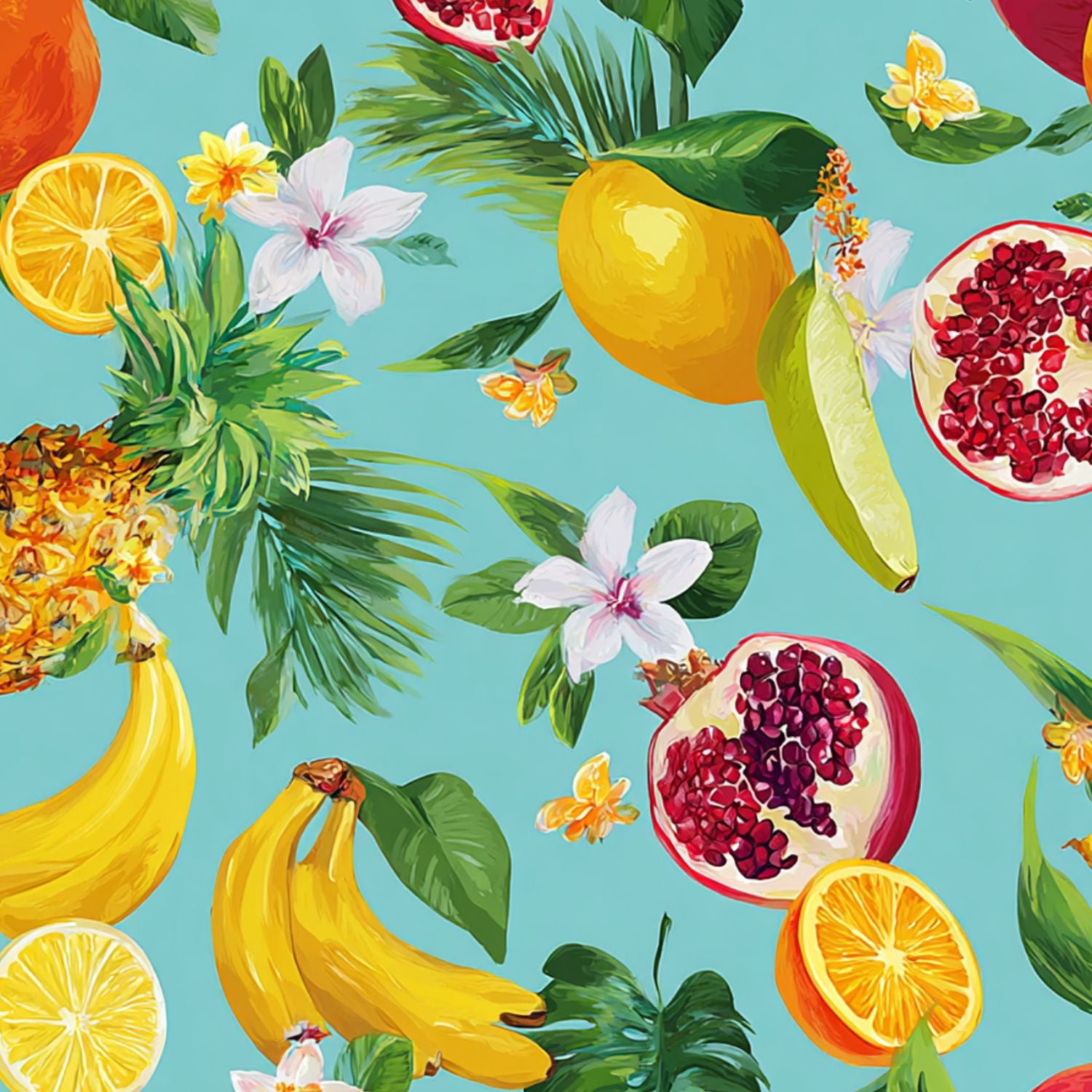 Peel and Stick Wallpaper Tropical Fruit Bananas Pineapple Pomegranate ...