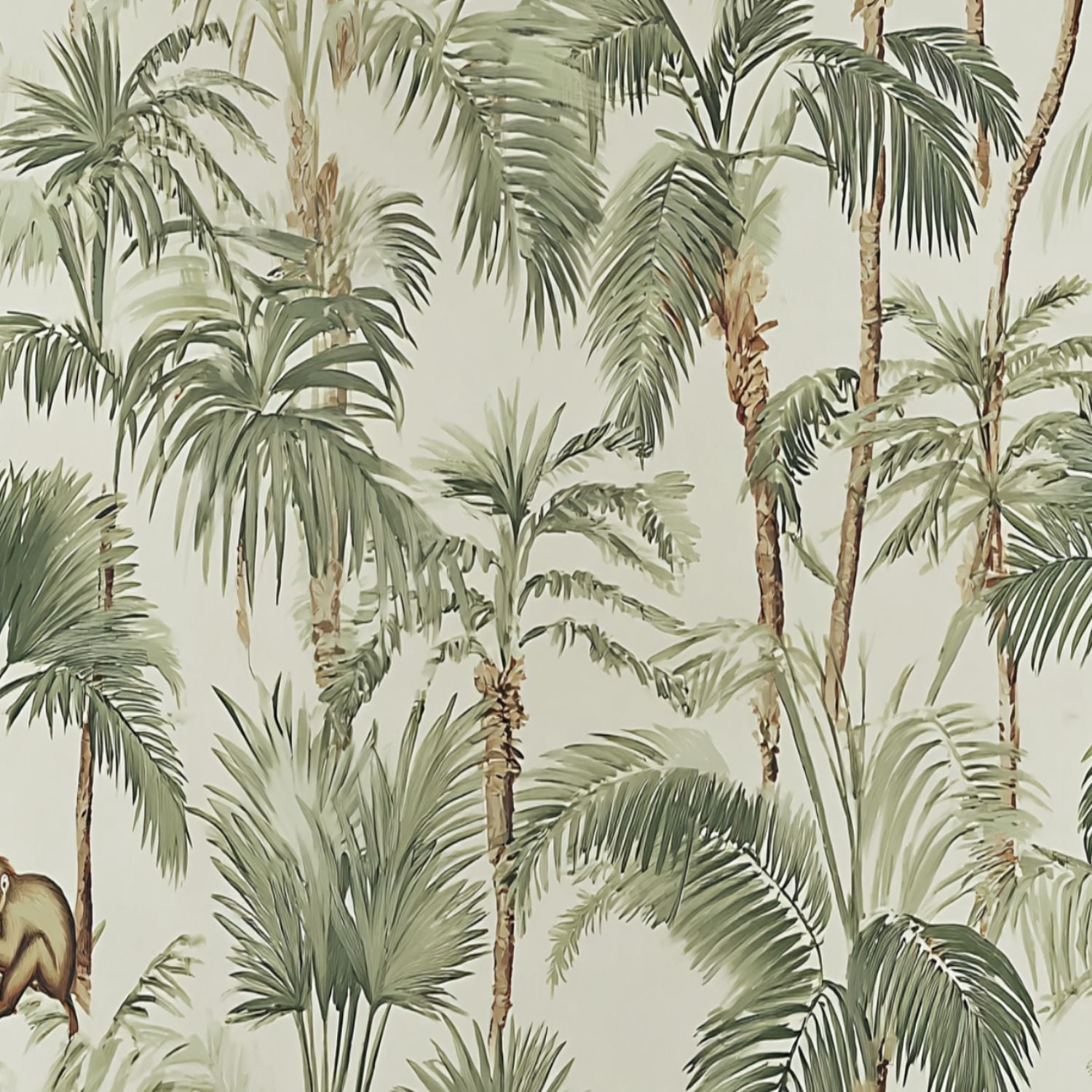 Peel and Stick Wallpaper Tropical Jungle Green Palm Trees Small Monkey ...