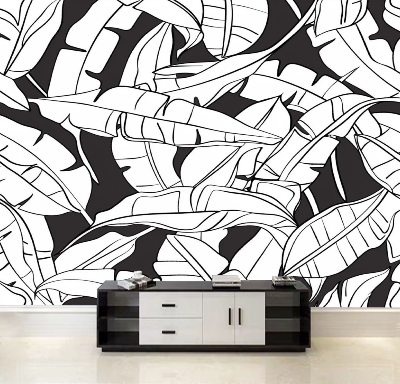 Peel and Stick Wallpaper Tropical leaves seamless pattern Hand drawn ...