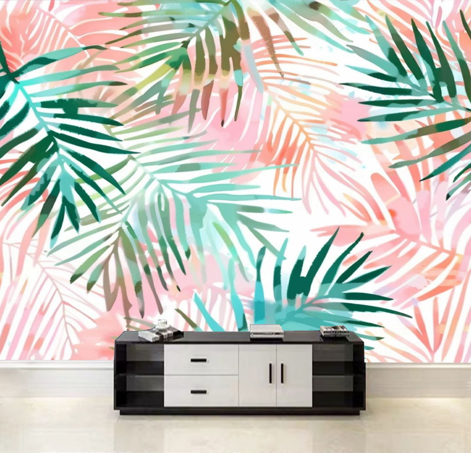 Peel and Stick Wallpaper Tropical pattern Exotic print watercolor palm ...
