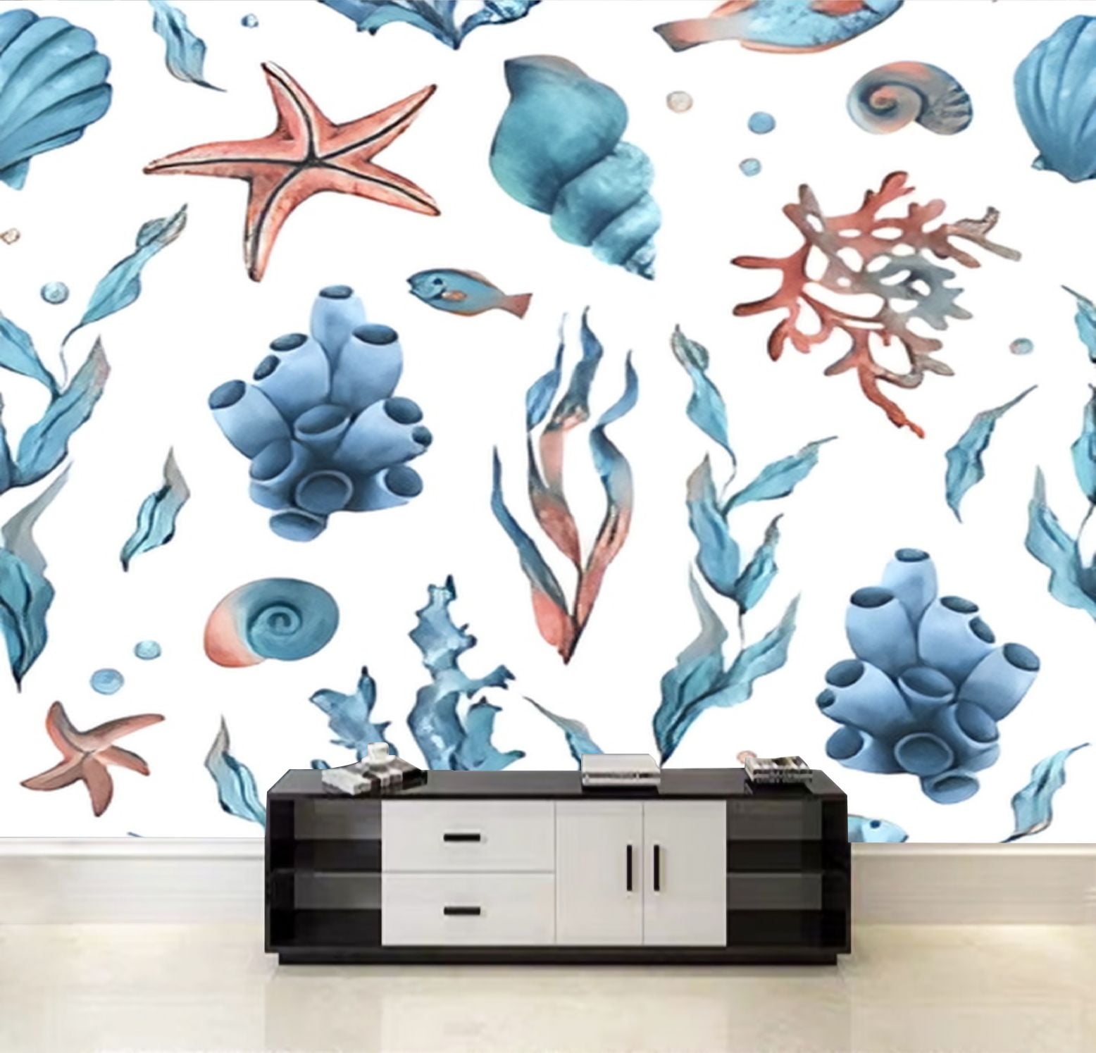 Peel and Stick Wallpaper Underwater world sea animals fishes starfish ...