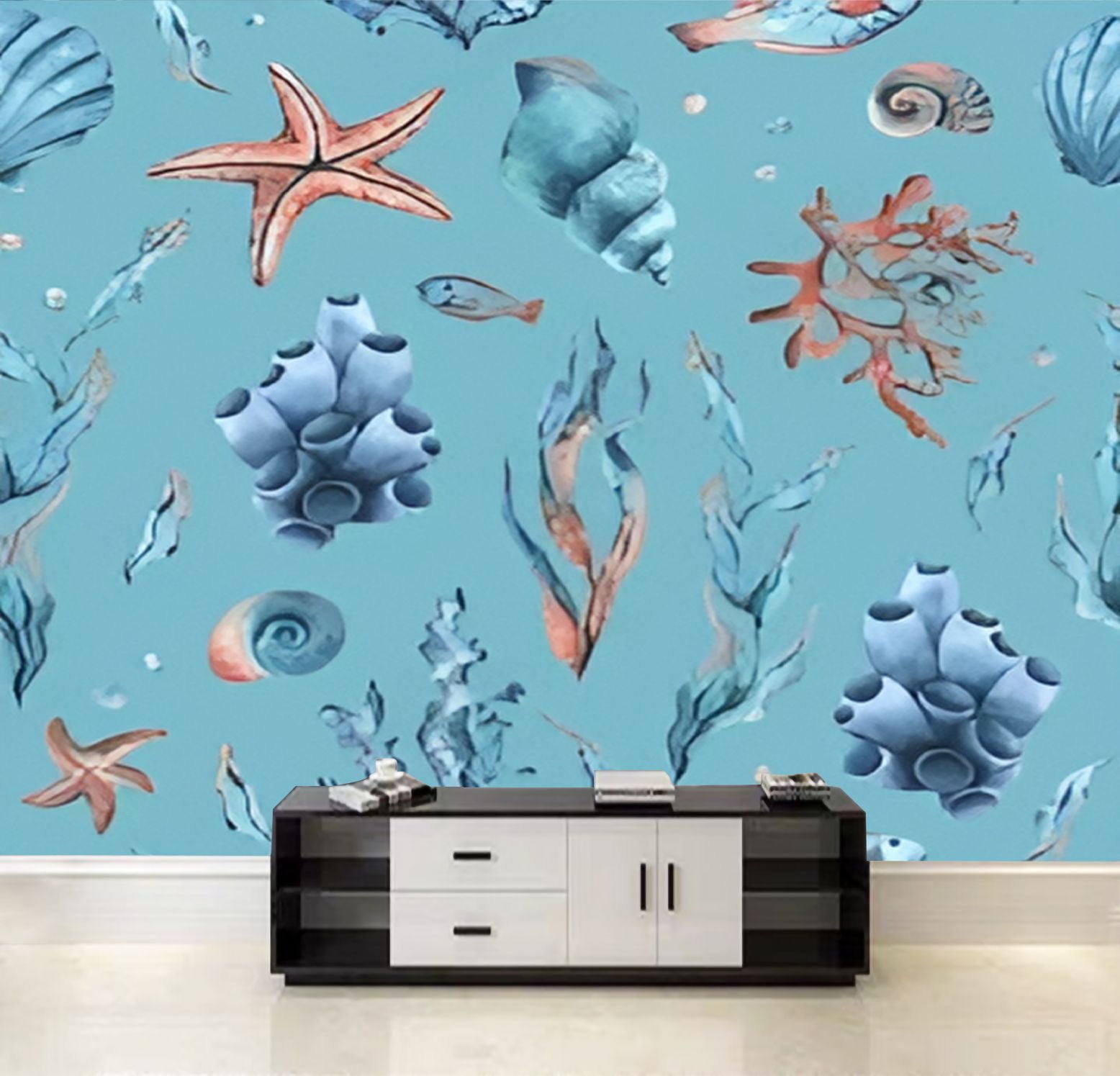 Peel and Stick Wallpaper Underwater world sea animals fishes starfish ...