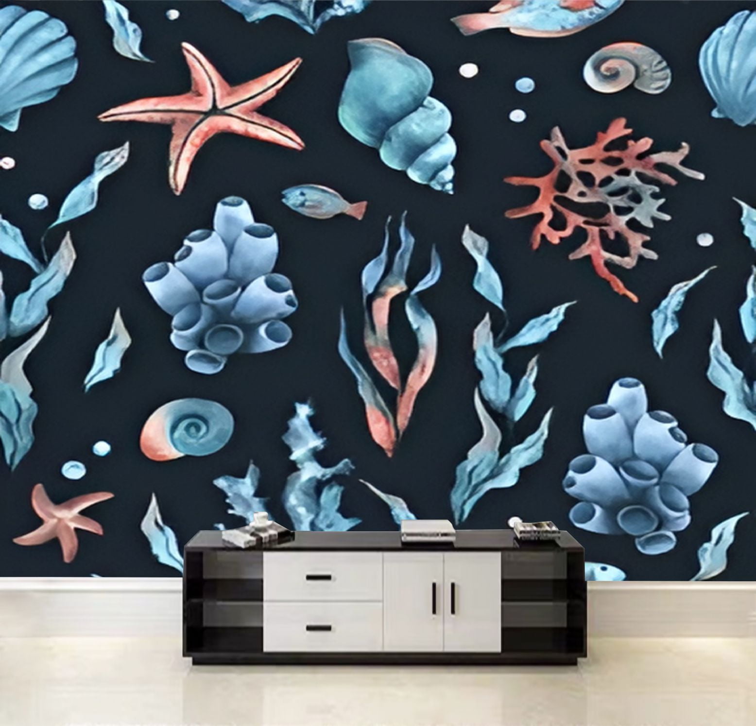 Peel and Stick Wallpaper Underwater world sea animals fishes starfish ...