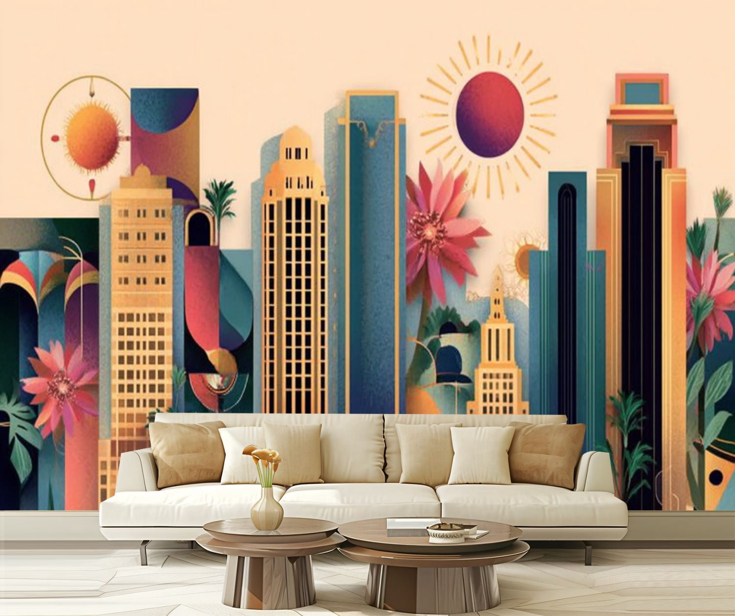Peel and Stick Wallpaper Vintage Boho Boho Floral Abstract Sun Motifs ...