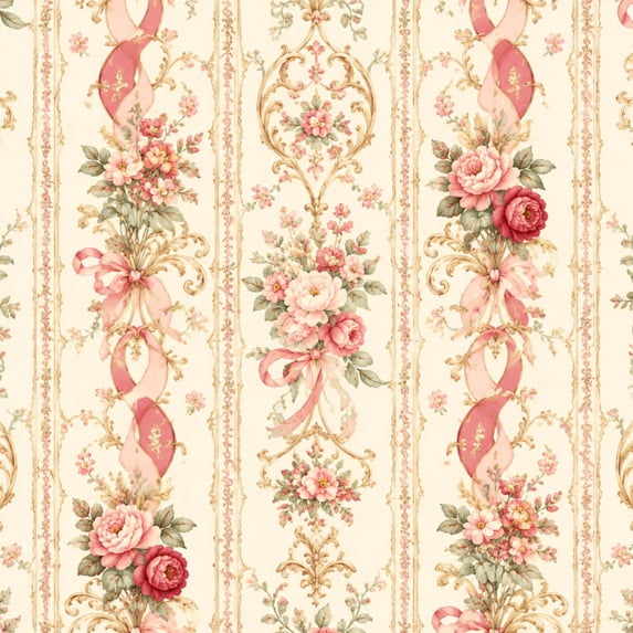 Peel and Stick Wallpaper Vintage Floral Pink Roses Decorative Swirls ...