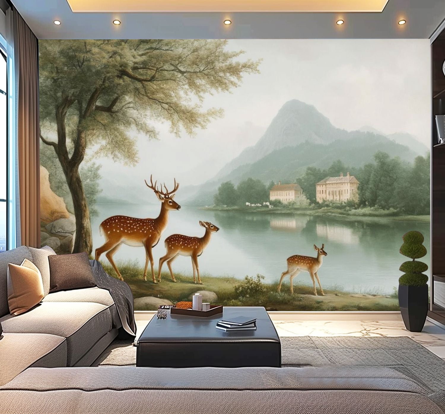 Peel and Stick Wallpaper Vintage Forest Beige Green Nature Retro Rustic ...