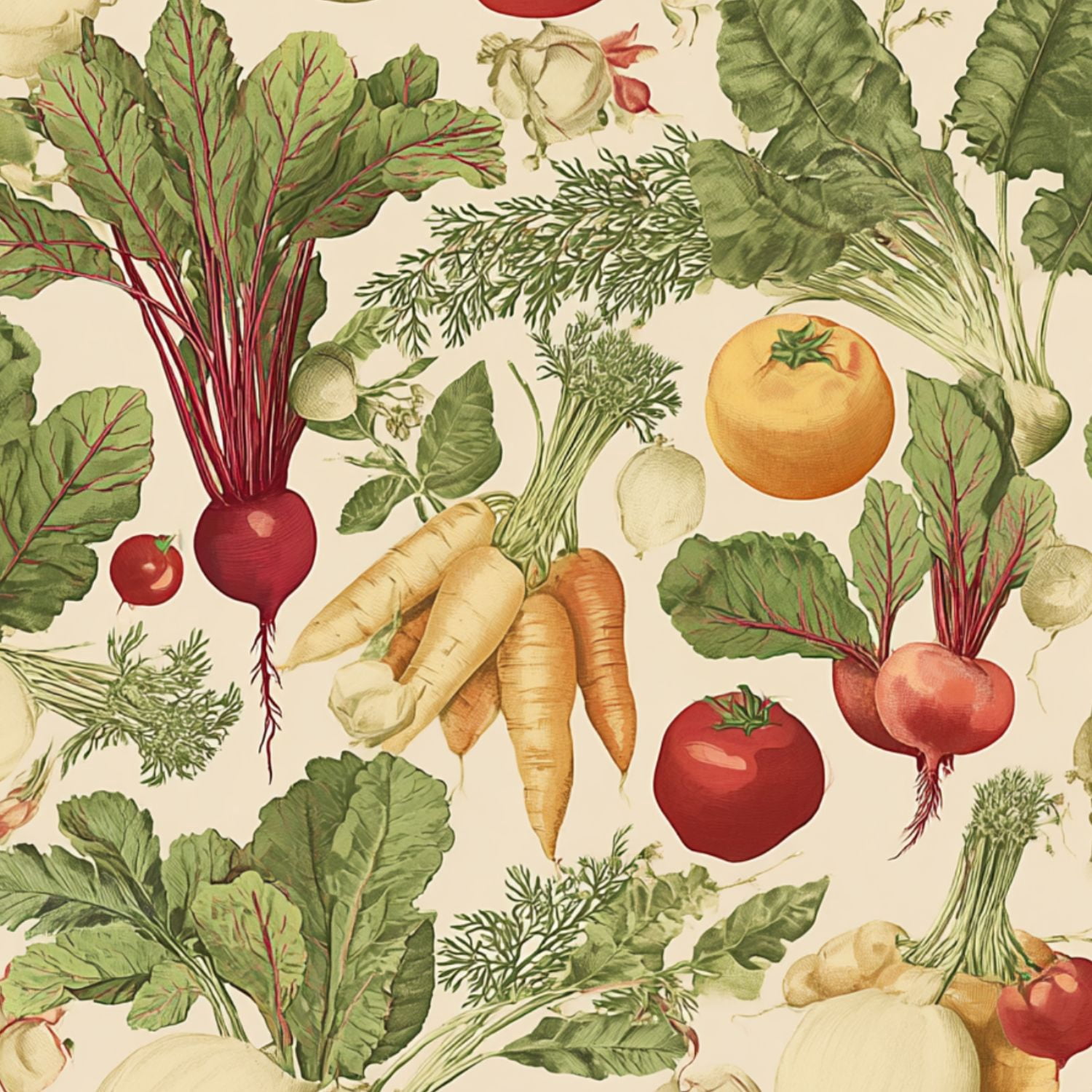 Peel and Stick Wallpaper Vintage Vegetable Botanical Beets Carrots ...