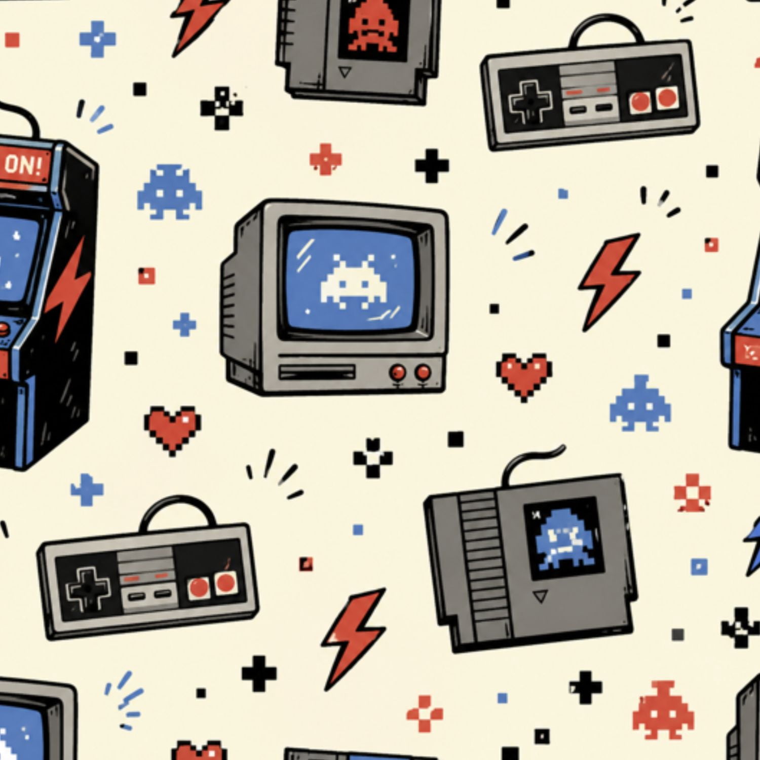 Peel and Stick Wallpaper Vintage style seamless retro arcade machine ...