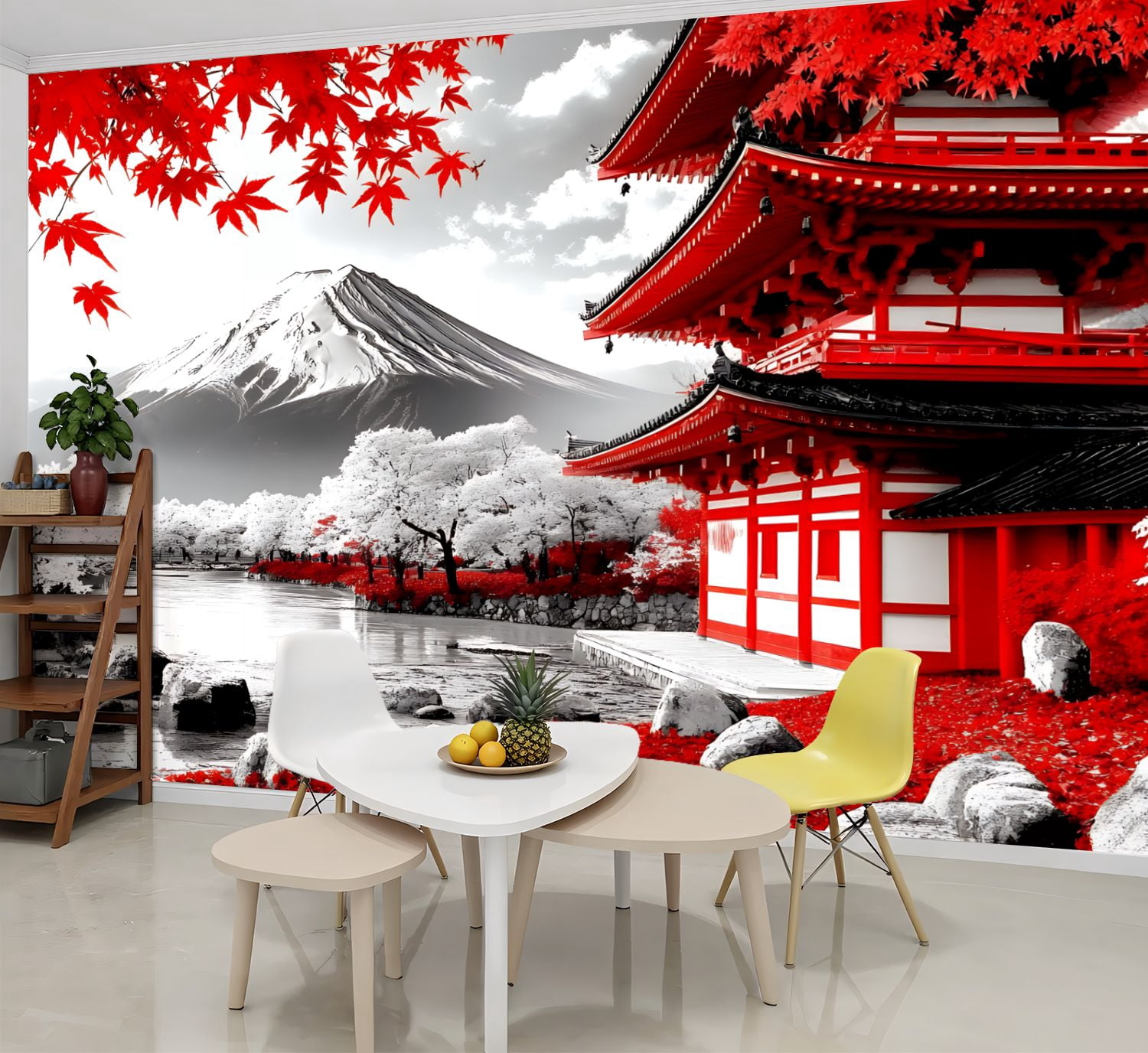 Peel and Stick Wallpaper Wall Murals Black White Pop Red Japanese ...