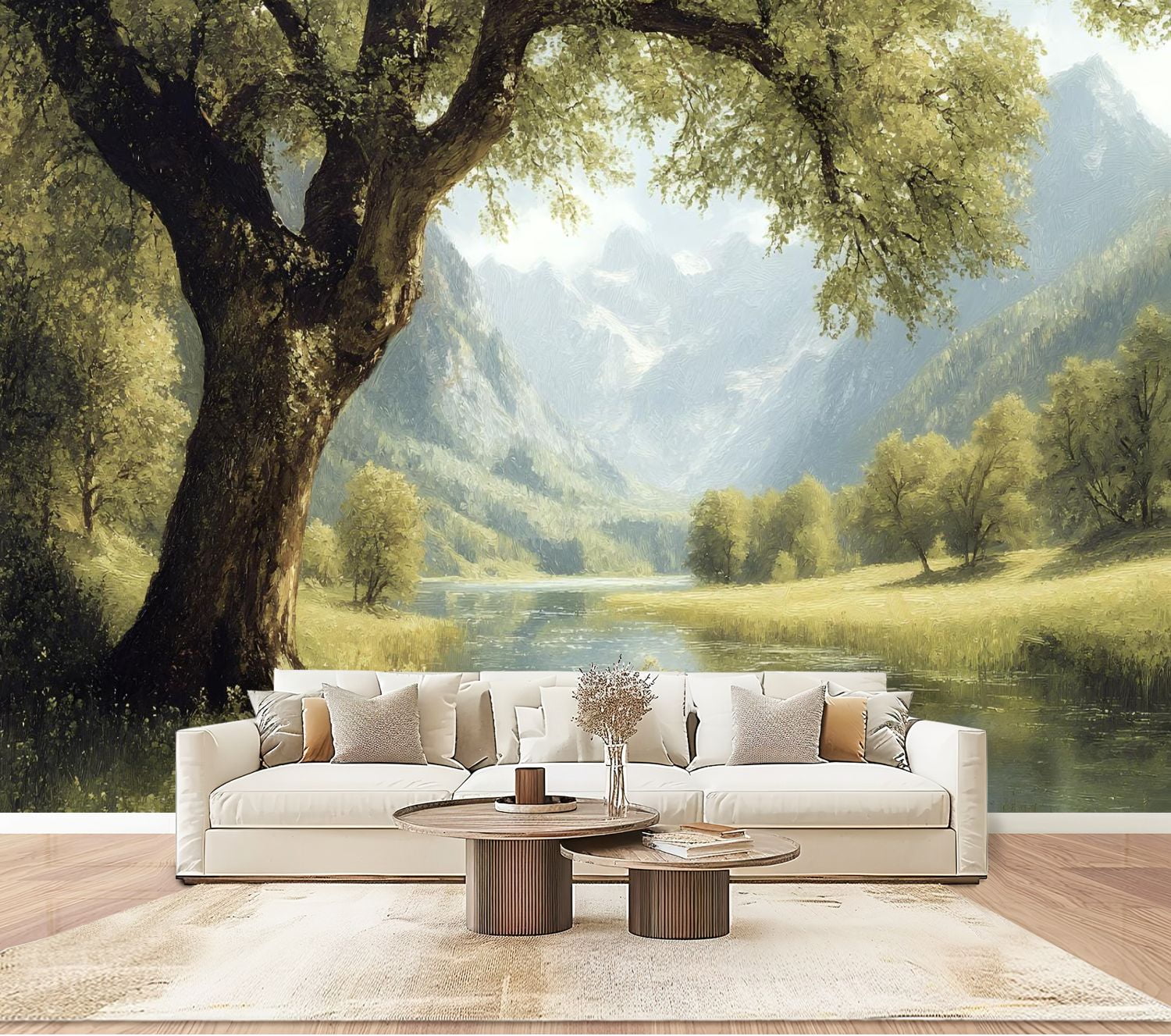 Peel and Stick Wallpaper Wall Murals Blue Tree Forest Landscape Rustic ...
