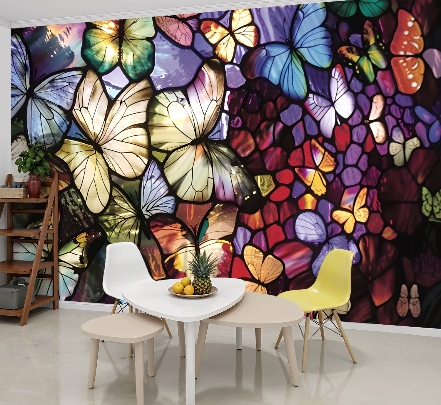 Peel and Stick Wallpaper Wall Murals Ethereal Stained Glass Fluttering ...