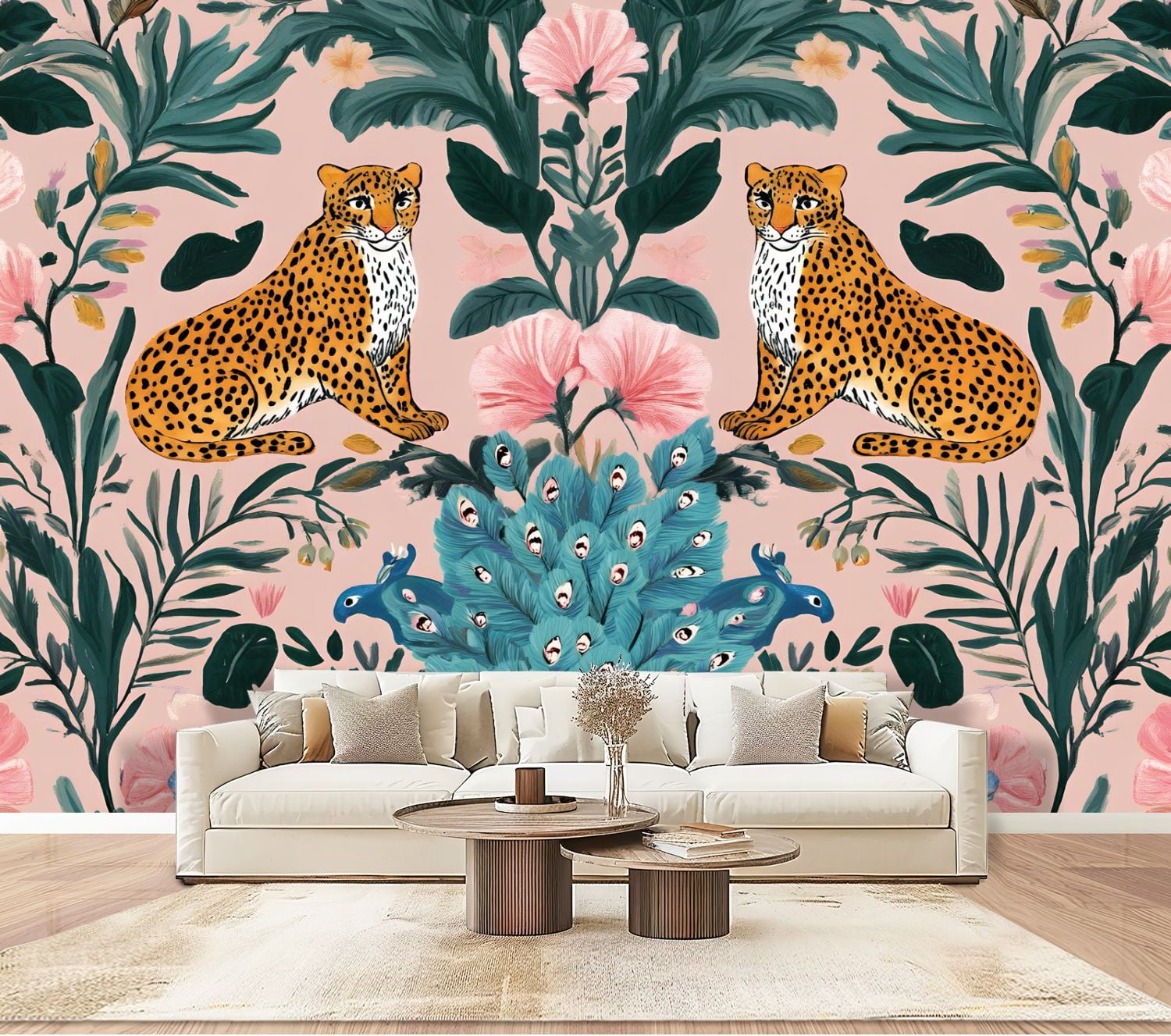 Peel and Stick Wallpaper Wall Murals Leopard Jungle Animal Boho Leaf ...