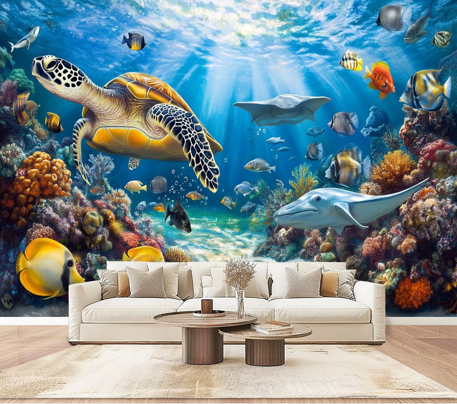 Peel and Stick Wallpaper Wall Murals Ocean Water Sea Turtle Coral Reef ...