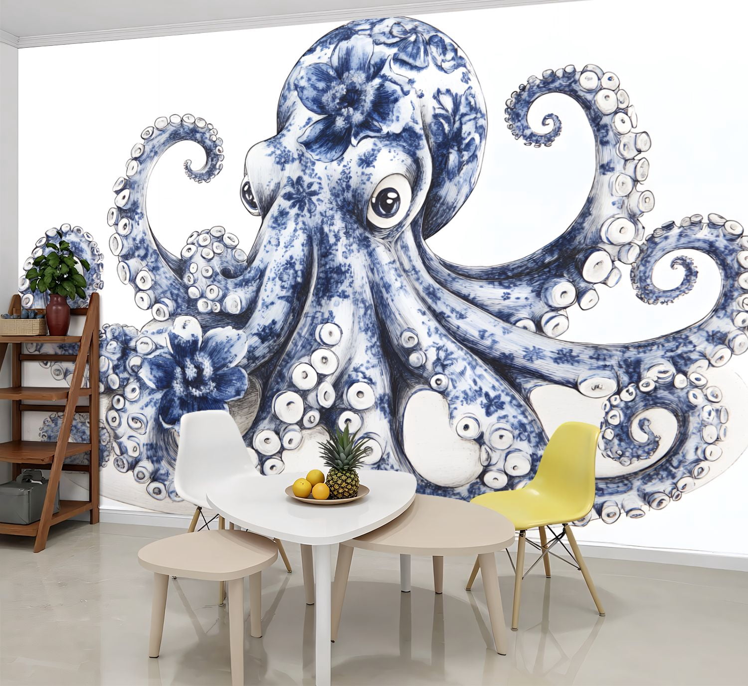 Peel and Stick Wallpaper Wall Murals Octopus Ocean Marine Navy Nautical ...