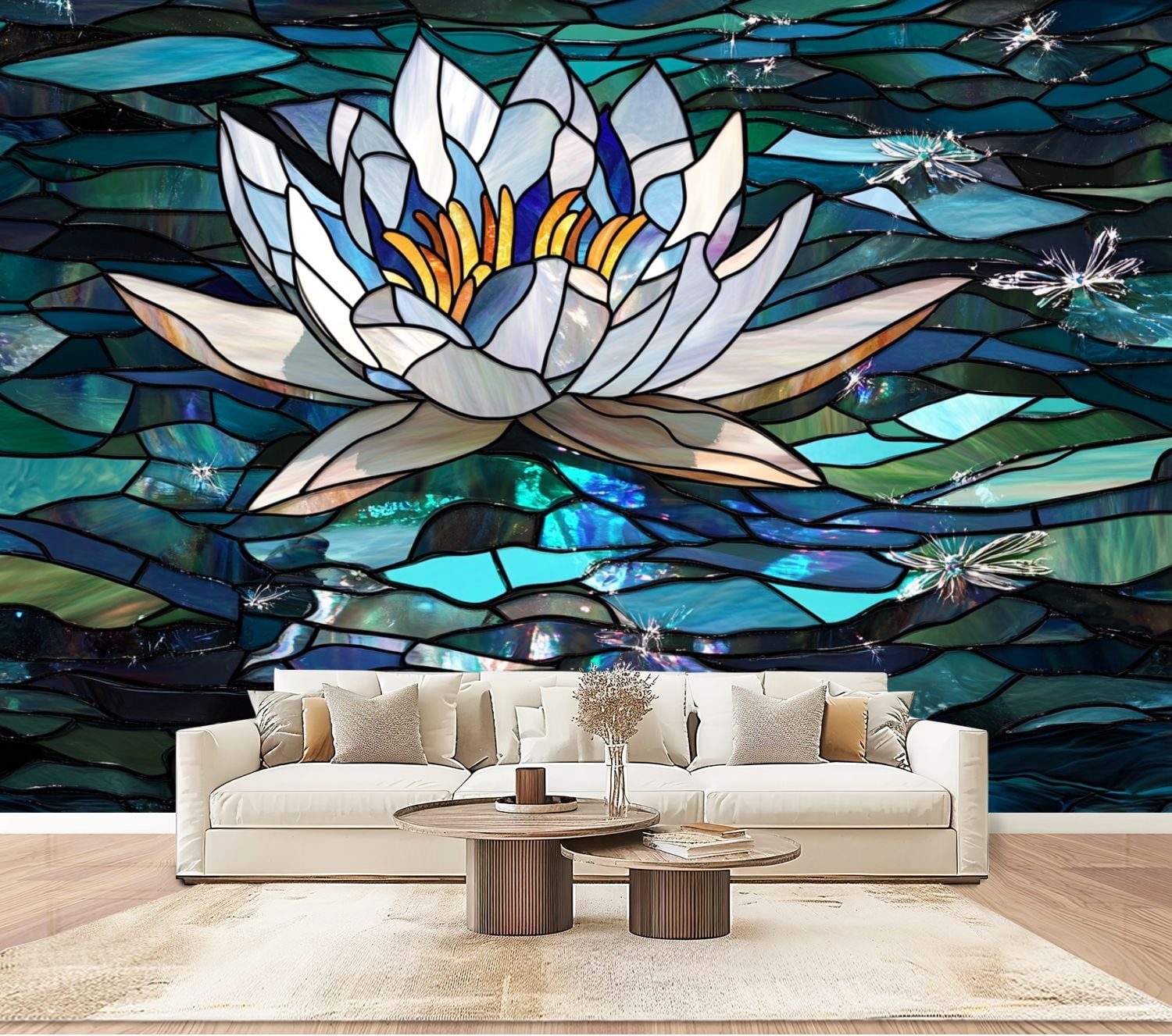 Peel and Stick Wallpaper Wall Murals Peaceful Stained Glass Waterlily ...