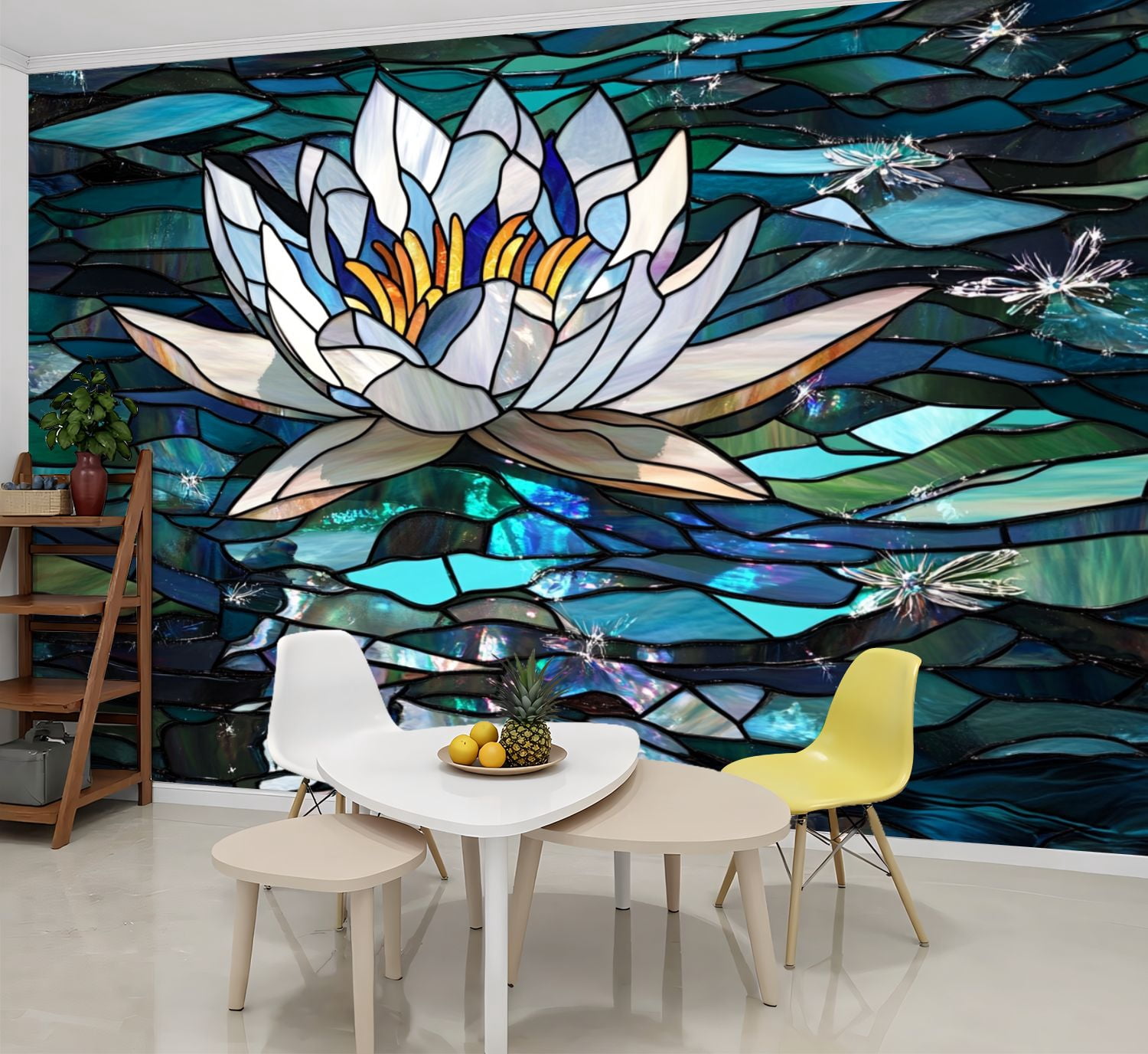 Peel and Stick Wallpaper Wall Murals Peaceful Stained Glass Waterlily ...