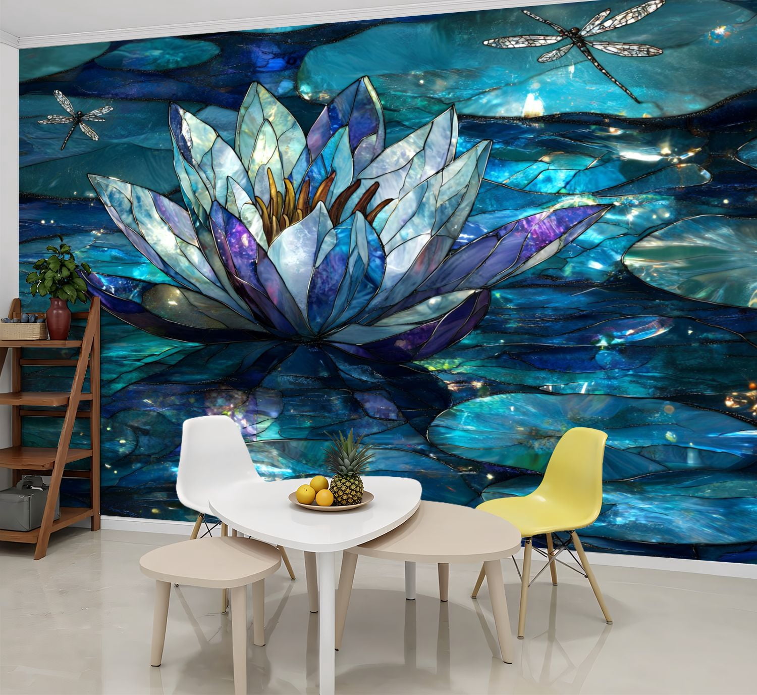 Peel and Stick Wallpaper Wall Murals Vibrant Stained Glass Waterlily ...