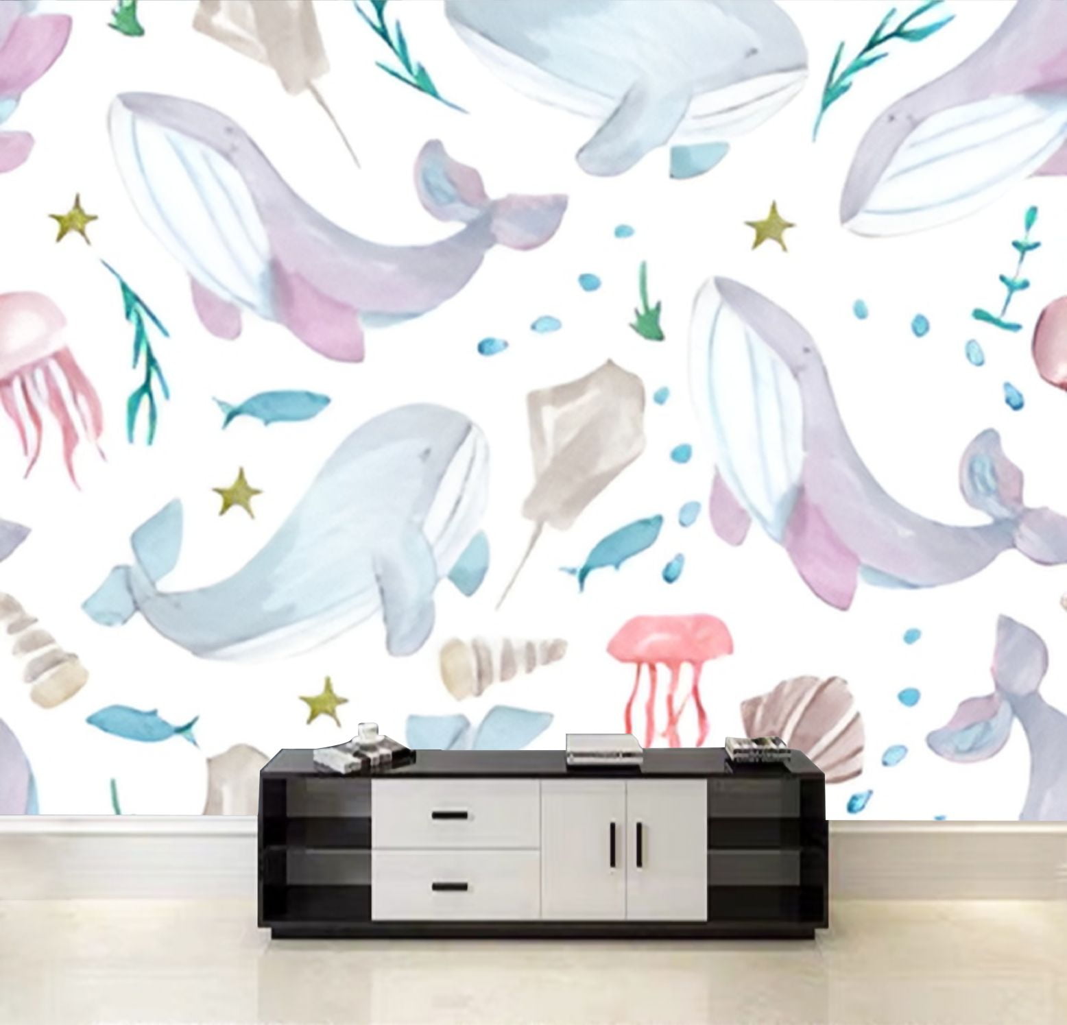 Peel and Stick Wallpaper Watercolor fun Seamless pattern Undersea ...