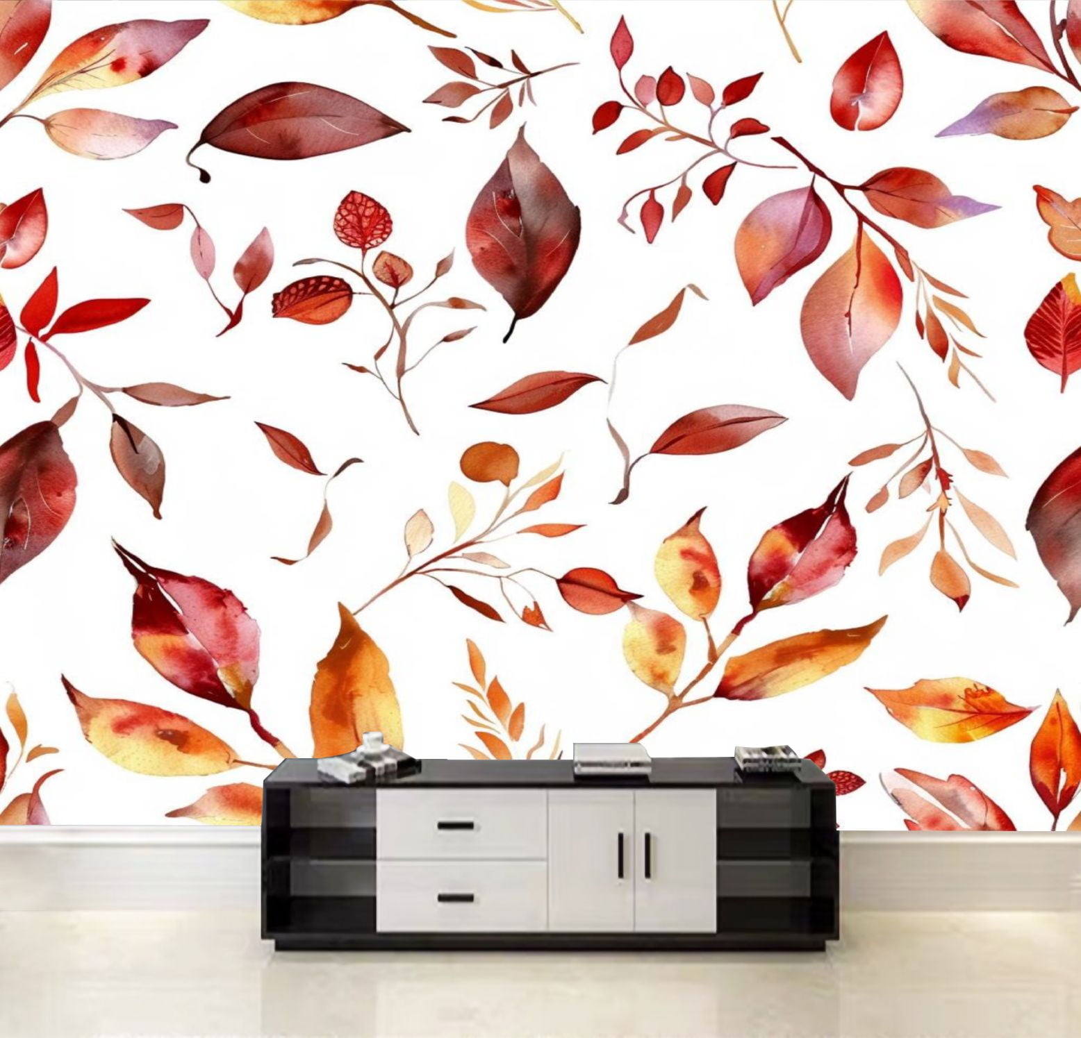 Peel and Stick Wallpaper Watercolor pattern autumn plants Autumn leaves ...