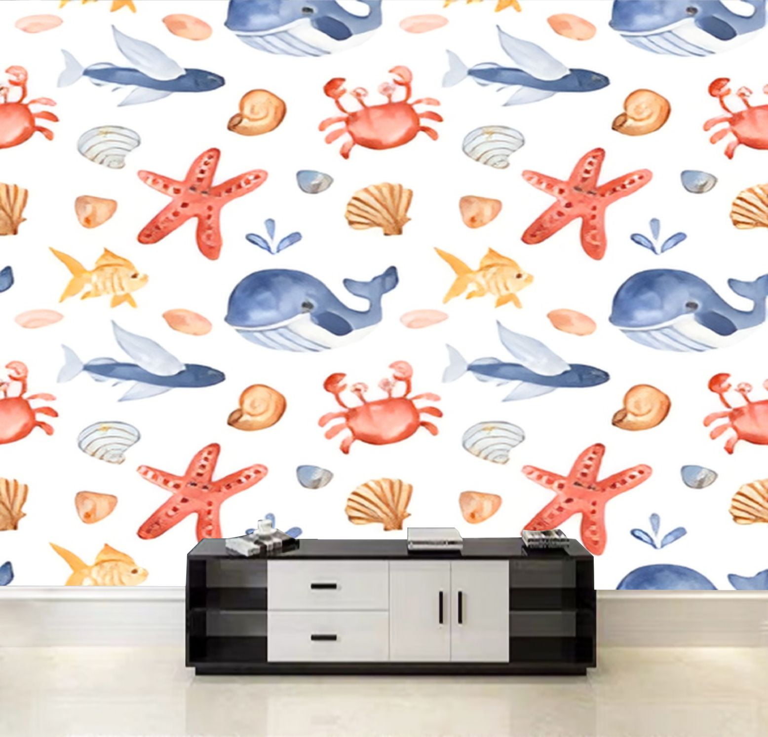 Peel and Stick Wallpaper Watercolor seamless pattern cute cartoon kids ...